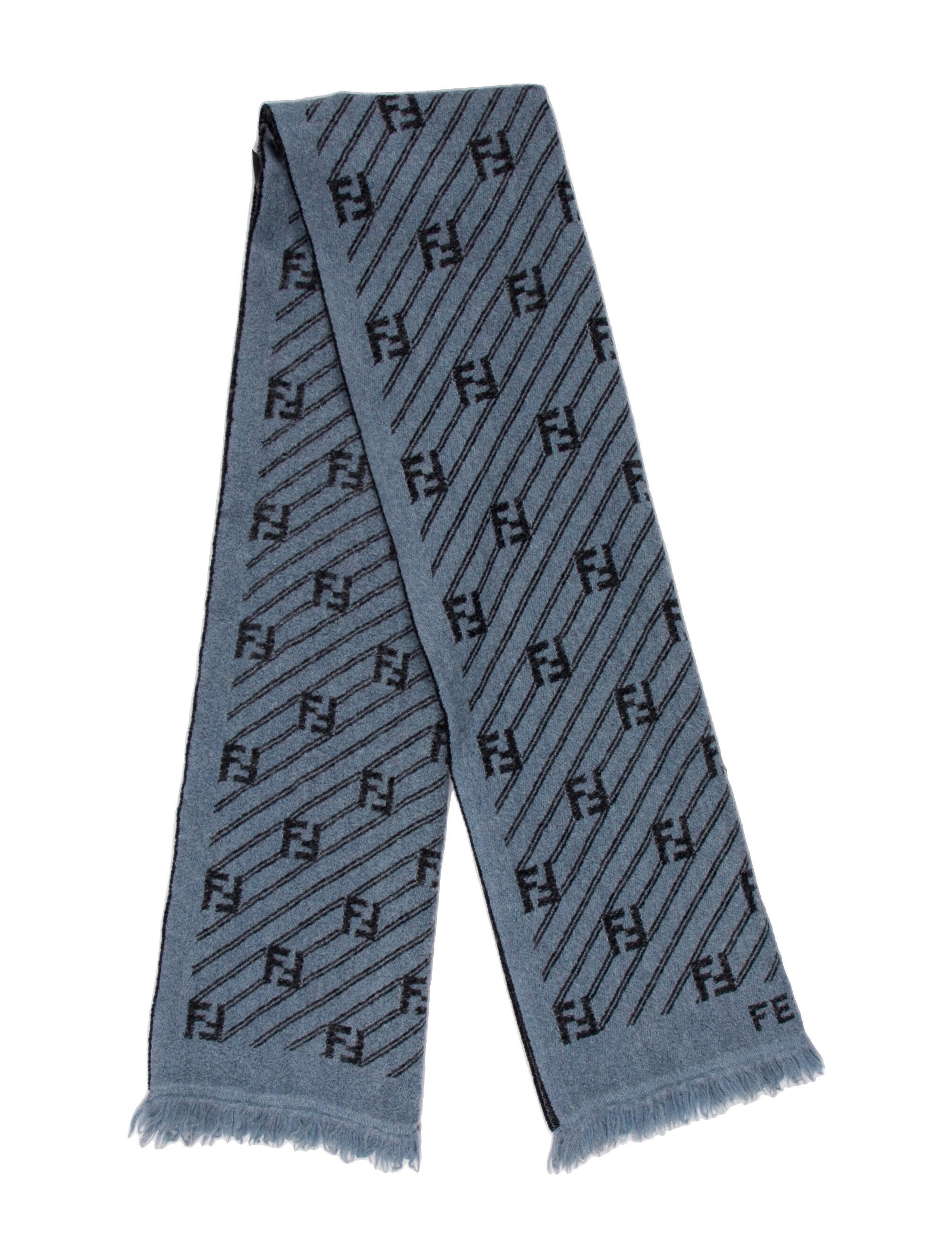 Fendi Wool Zucchino FF Logo Scarf - Blue Scarves, Accessories ...