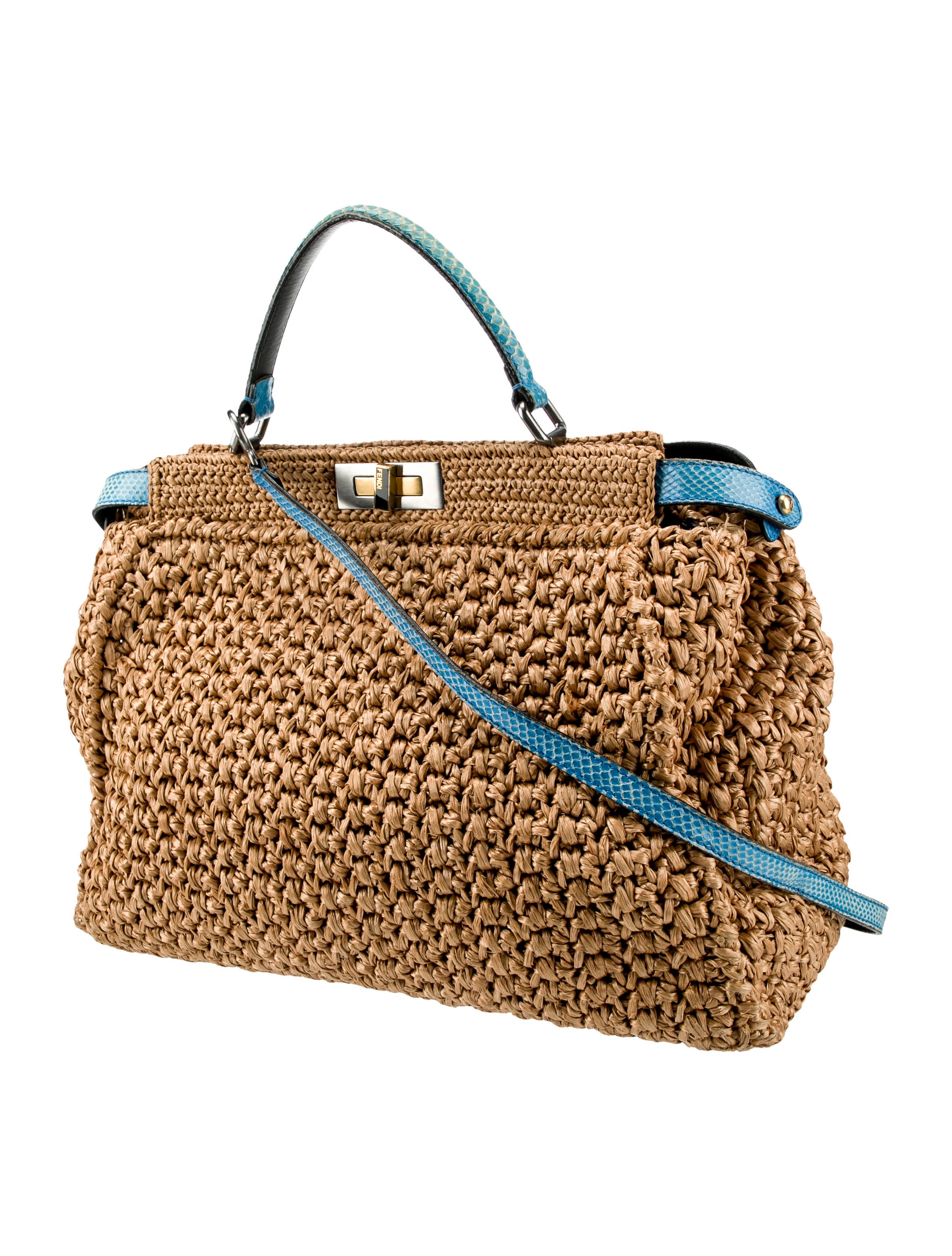 Fendi Snakeskin-Trimmed Raffia Peekaboo Bag - Neutrals Totes, Handbags ...