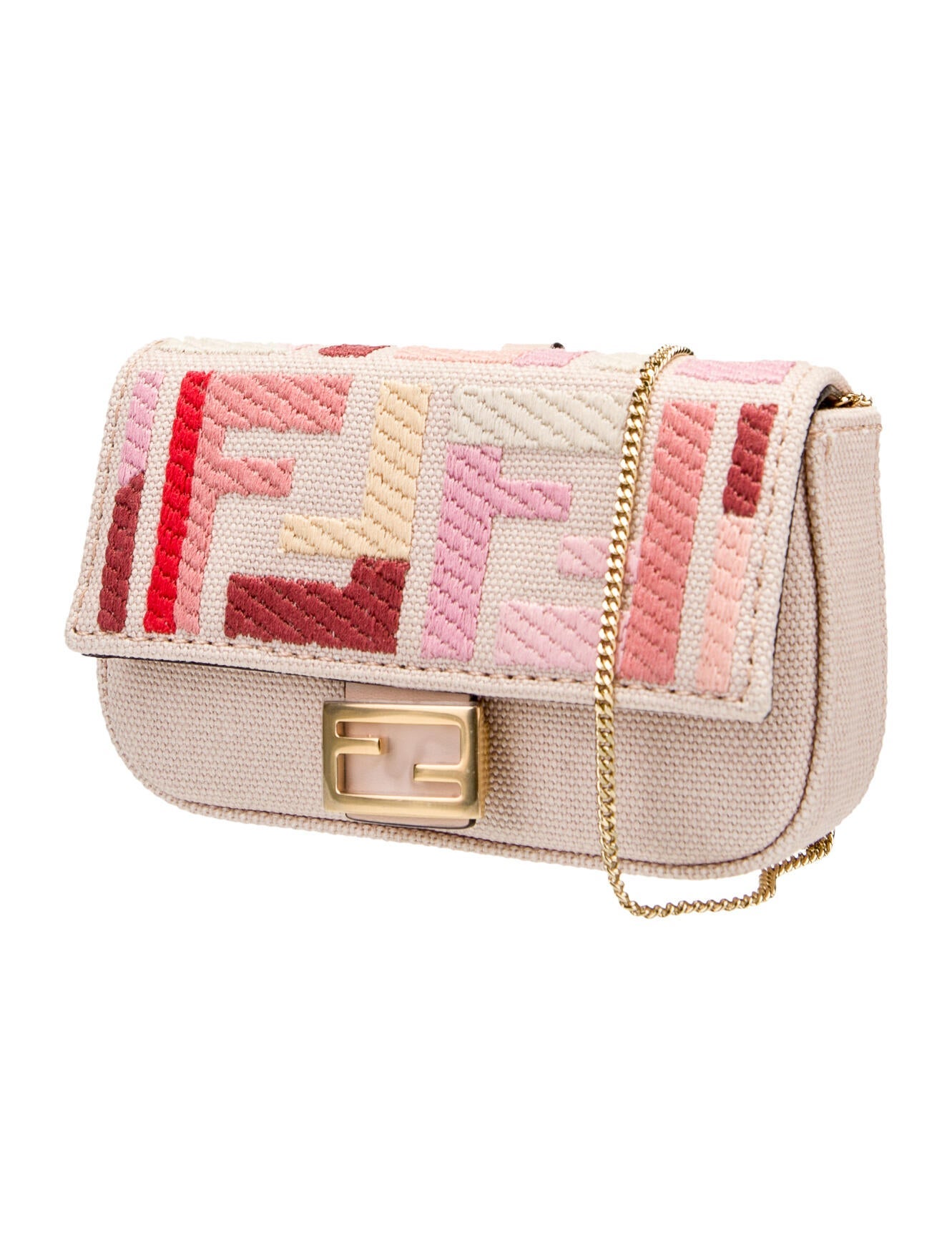 Fendi Nano FF Embroidered Baguette Charm w/ Chain w/ Tags - Brown Mini ...