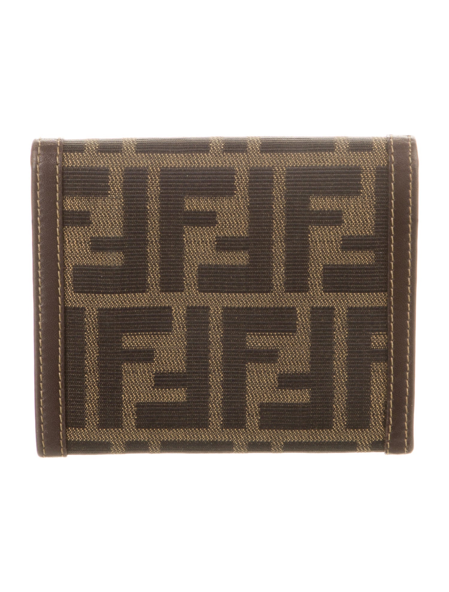 Fendi Zucca FF Logo Canvas Compact Wallet - Brown Wallets, Accessories ...