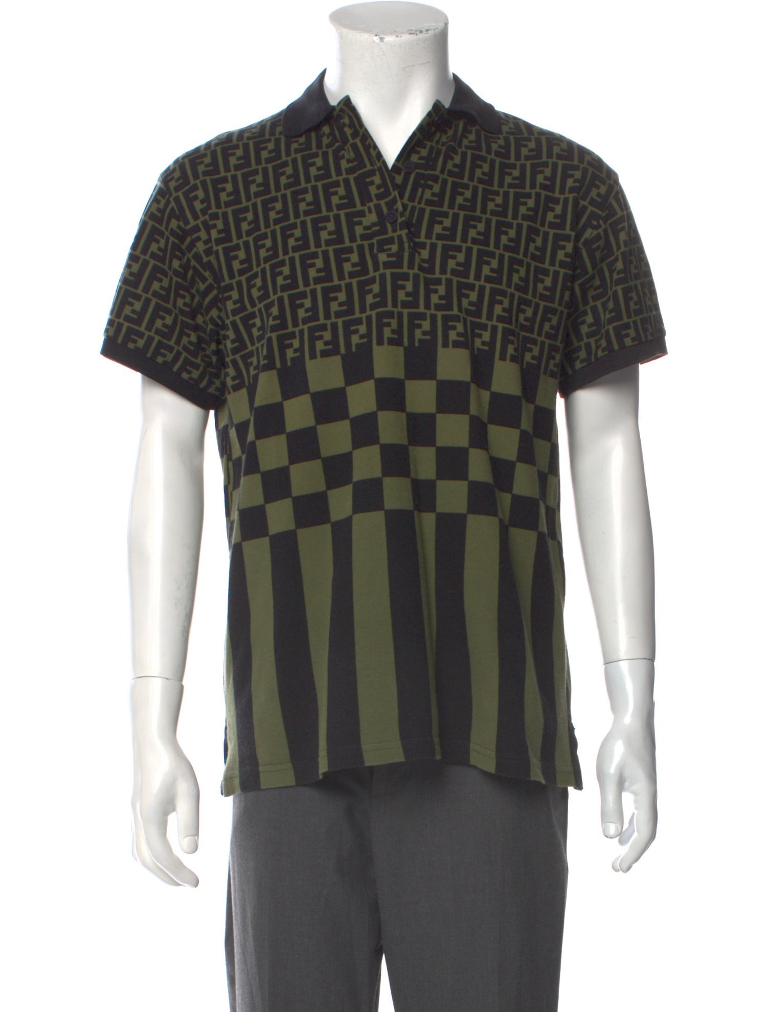 Fendi Printed Collar Polo Shirt - Green Polos, Clothing - FEN299320 ...