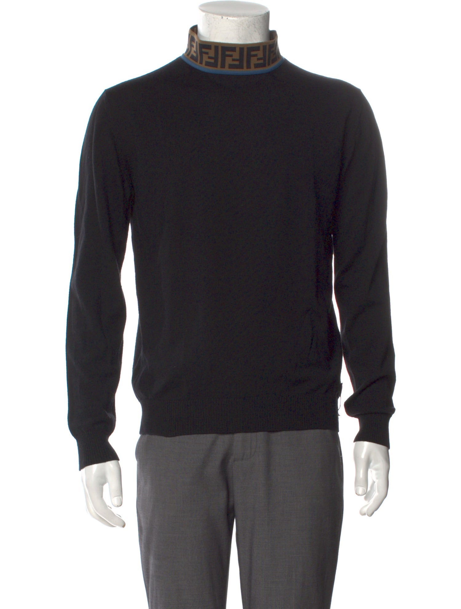Fendi Zucca FF Logo Turtleneck Pullover - Black Sweaters, Clothing ...