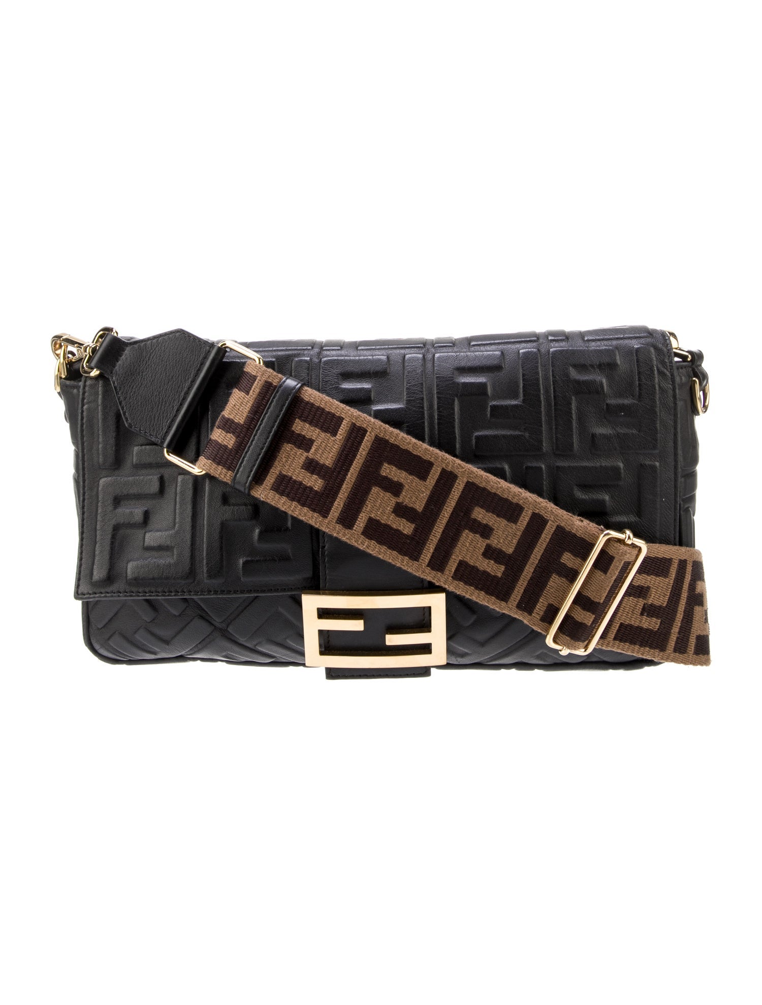 Fendi Large FF Embossed Baguette - Black Crossbody Bags, Handbags ...