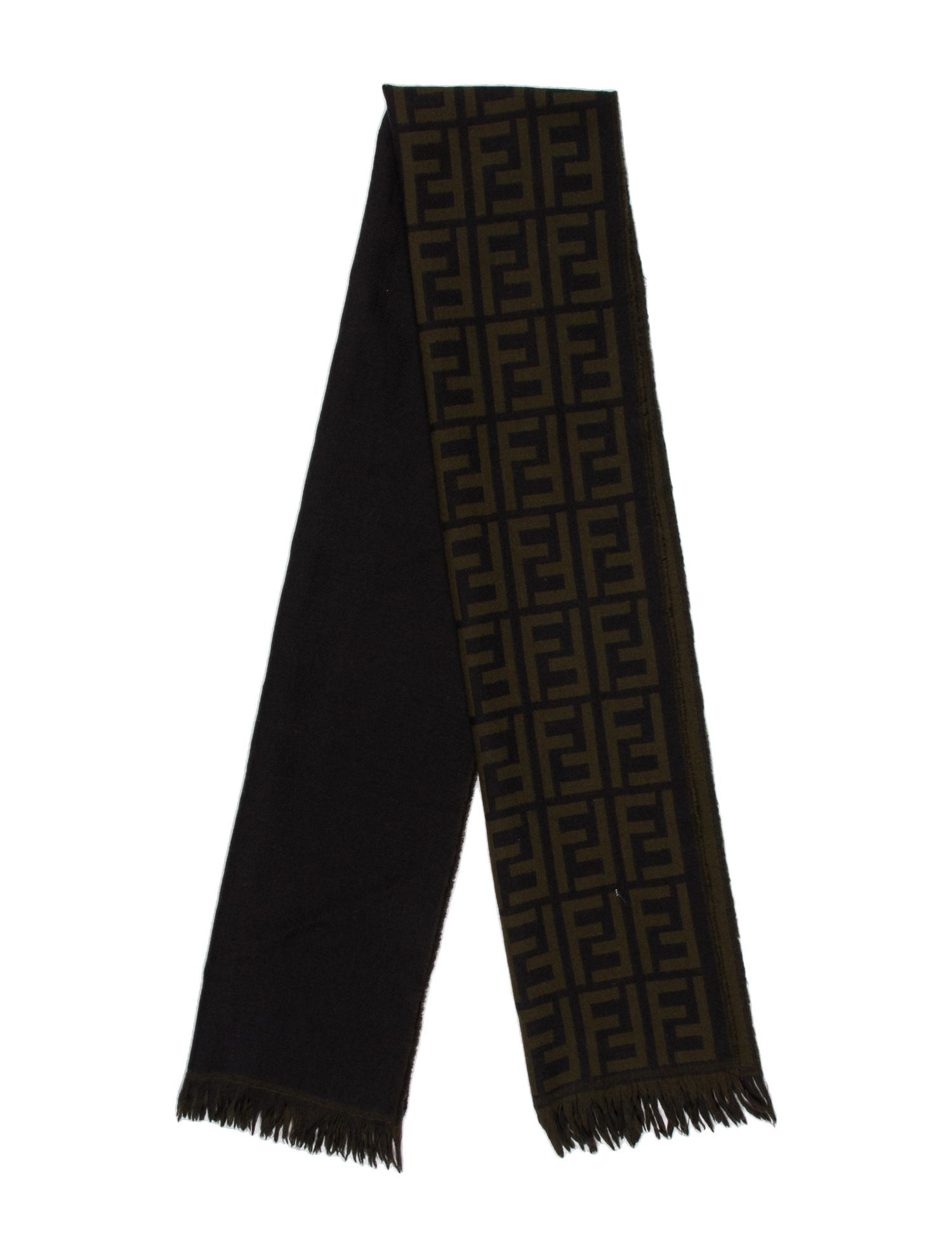 Fendi Wool Zucca FF Logo Scarf - Brown Scarves and Shawls, Accessories ...