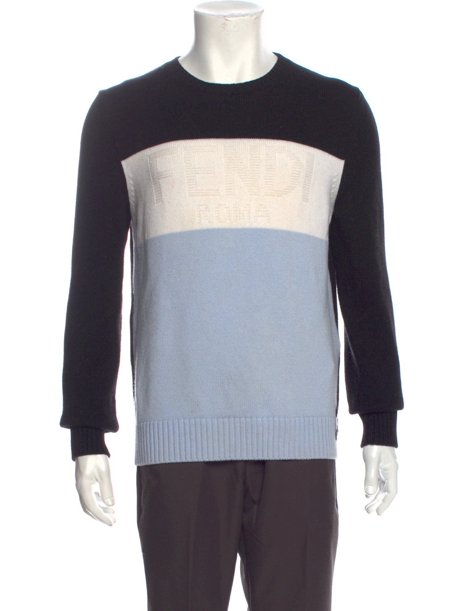 Fendi Colorblock Pattern Crew Neck Pullover - Black Sweaters, Clothing ...
