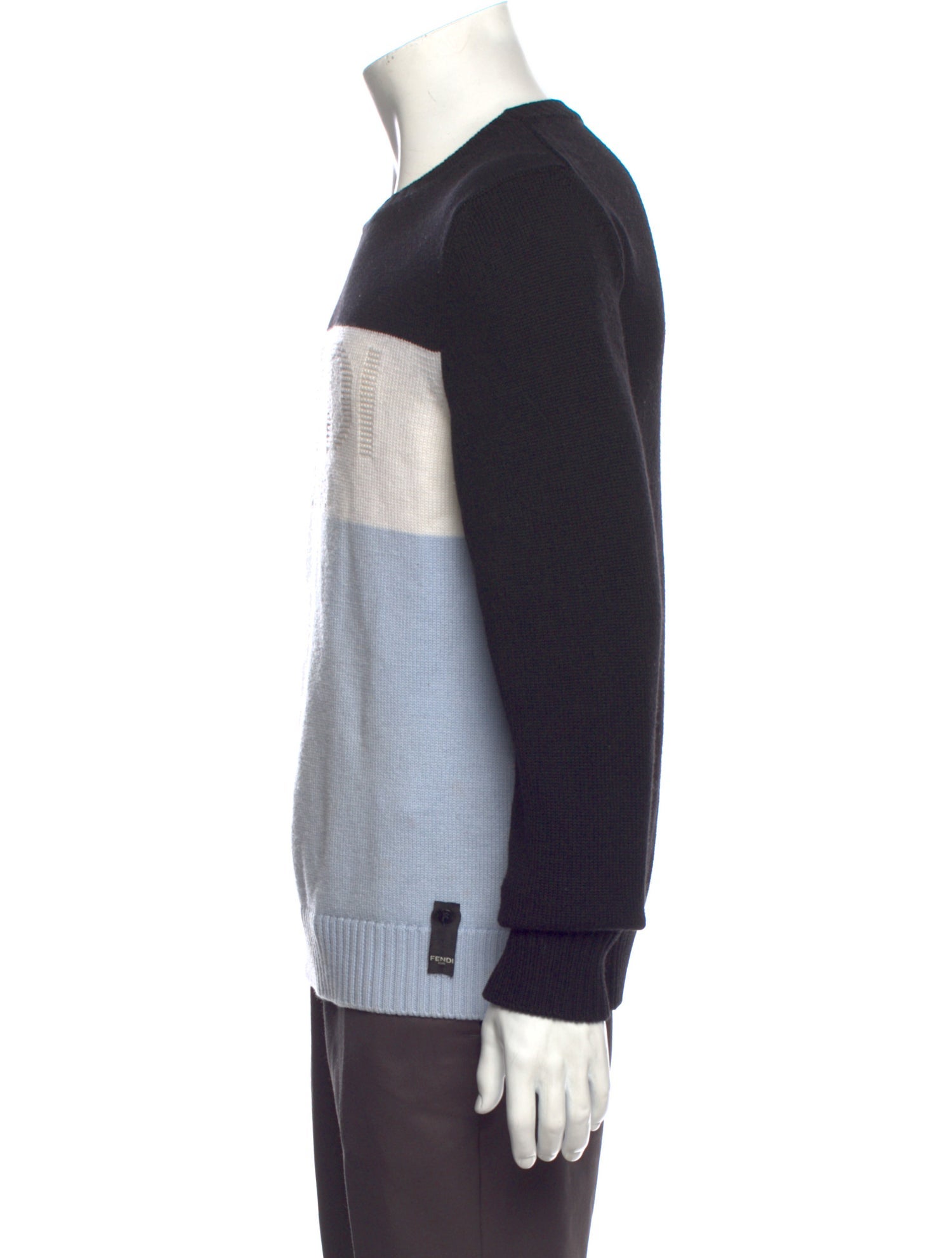 Fendi Colorblock Pattern Crew Neck Pullover - Black Sweaters, Clothing ...