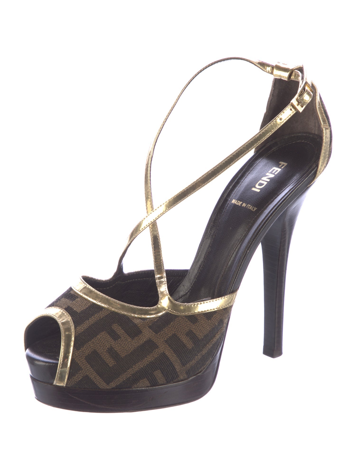 Fendi Zucca FF Logo Leather Sandals - Brown Sandals, Shoes - FEN303355 ...