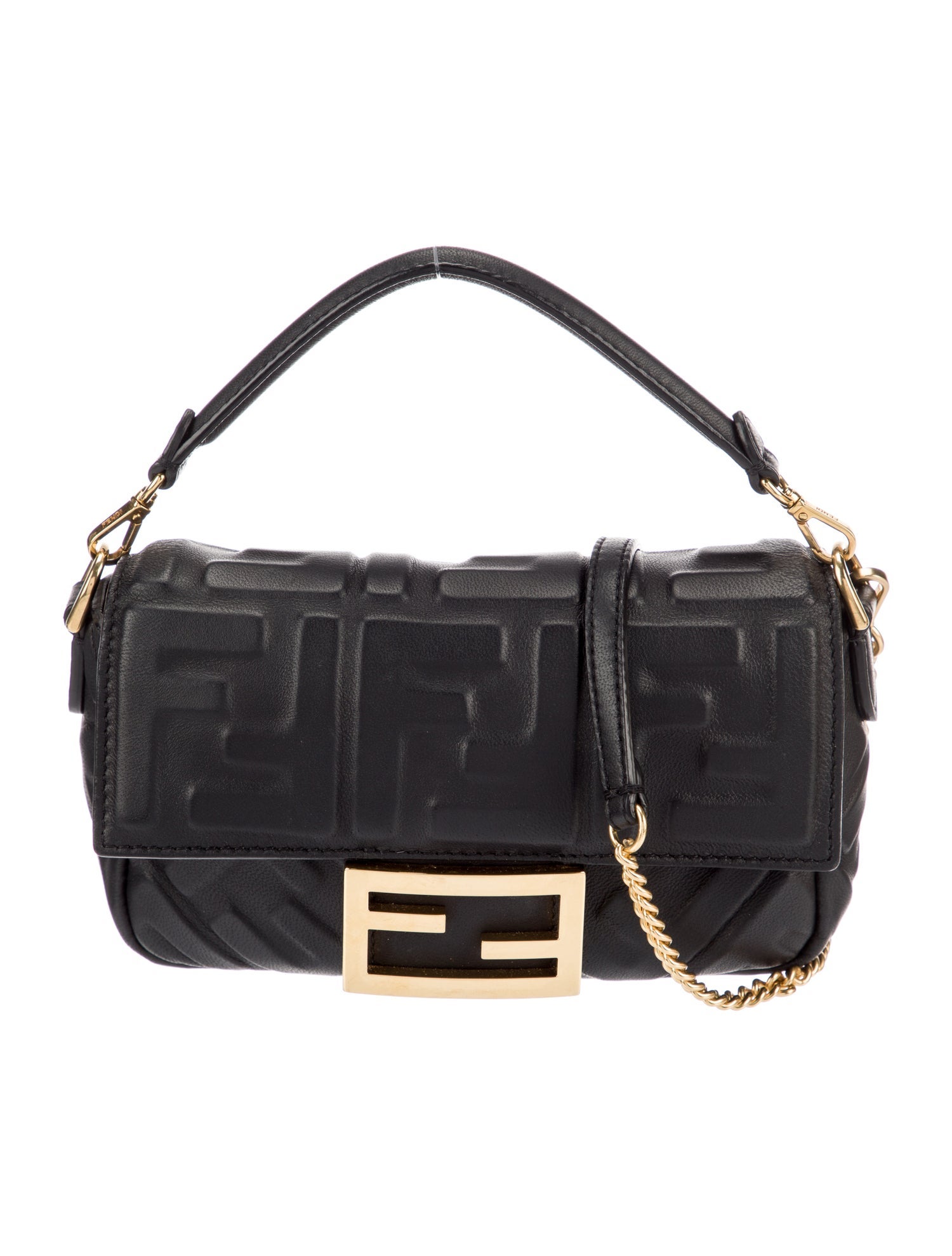 Fendi FF 1974 Embossed Baguette - Black Crossbody Bags, Handbags ...