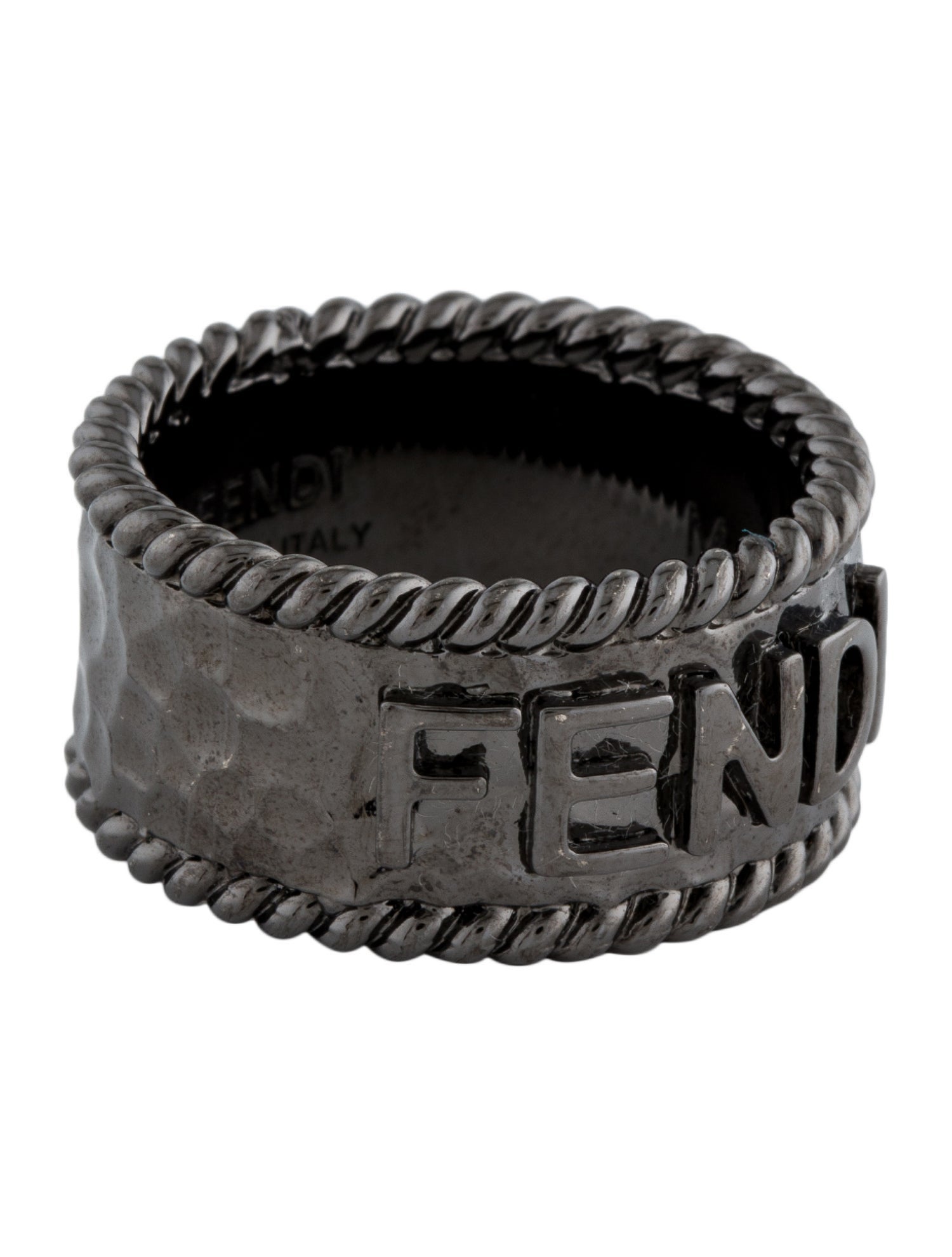 Fendi Signature Logo Ring - Ruthenium-Plated Band, Rings - FEN304786 ...