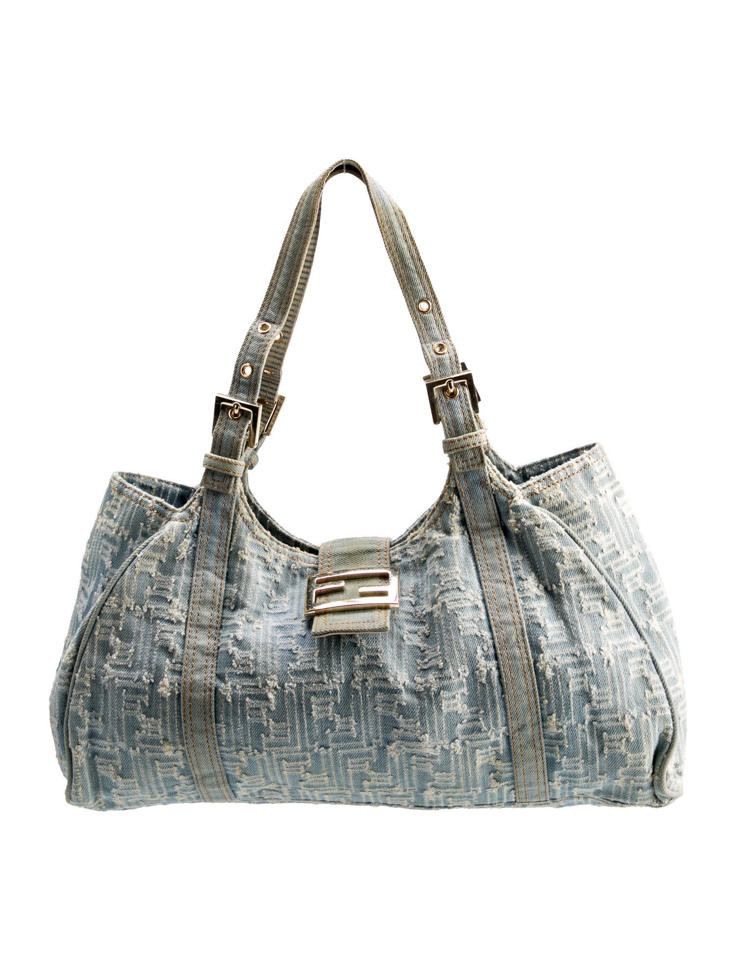 Fendi Denim Zucca Shoulder Bag - Blue Shoulder Bags, Handbags ...
