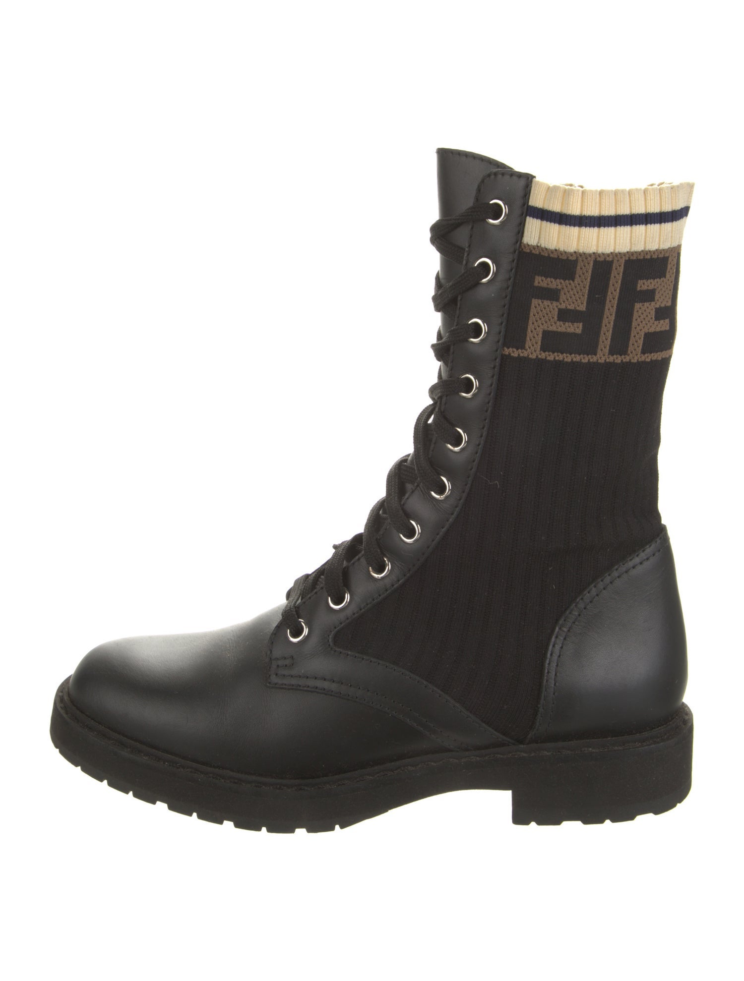Fendi Zucca FF Logo Leather Combat Boots - Black Boots, Shoes - FEN306260 | The RealReal