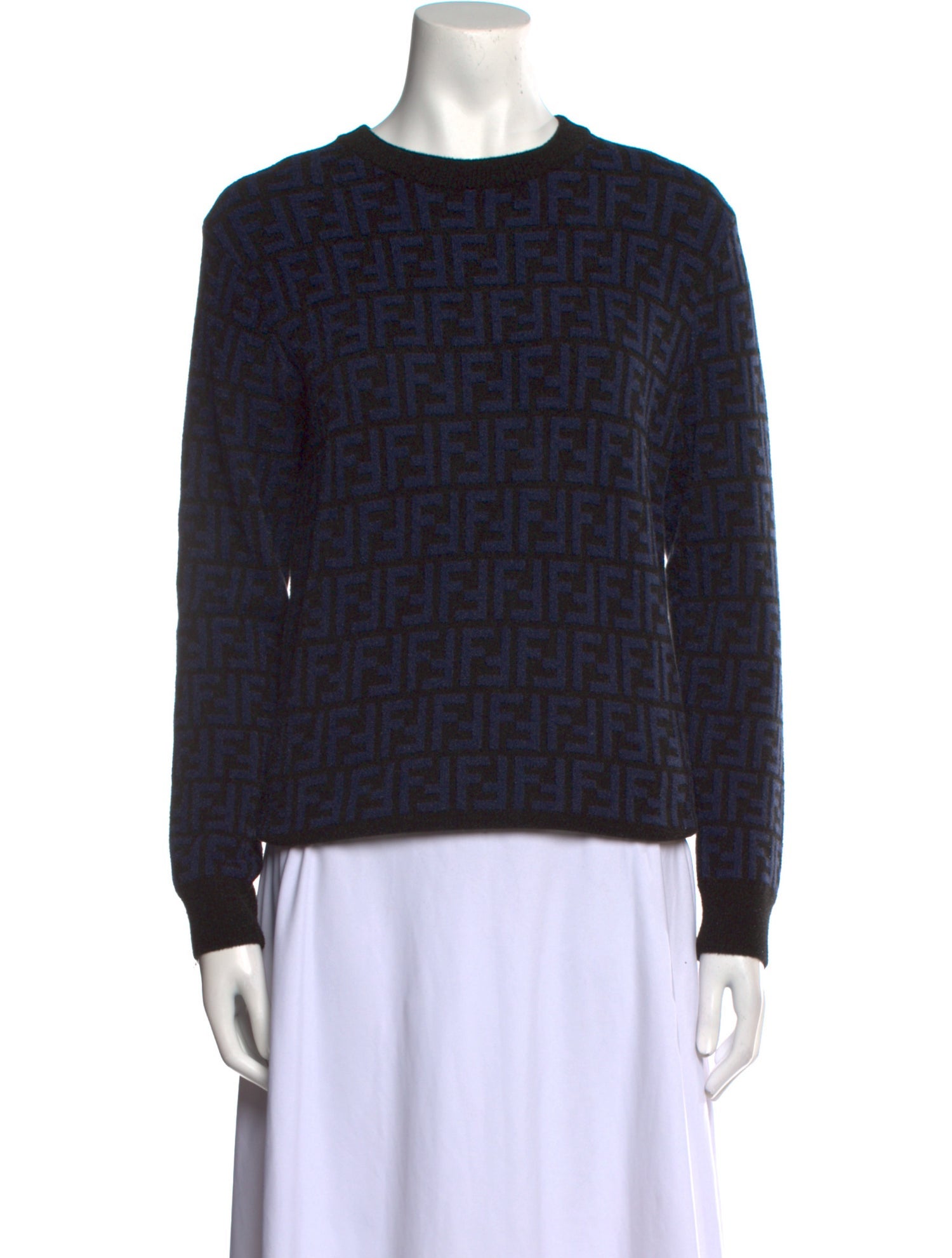 Fendi Printed Crew Neck Sweater - Blue Knitwear, Clothing - FEN306468 ...