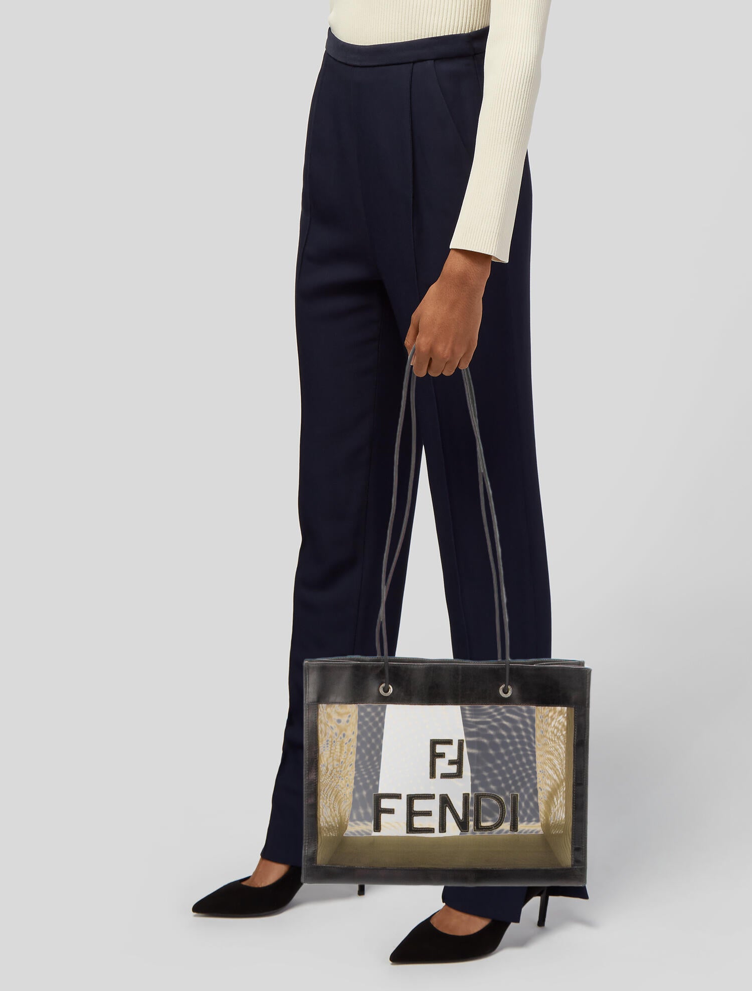 Fendi Vintage Mesh Small Logo Tote - Black Totes, Handbags - FEN295825 ...