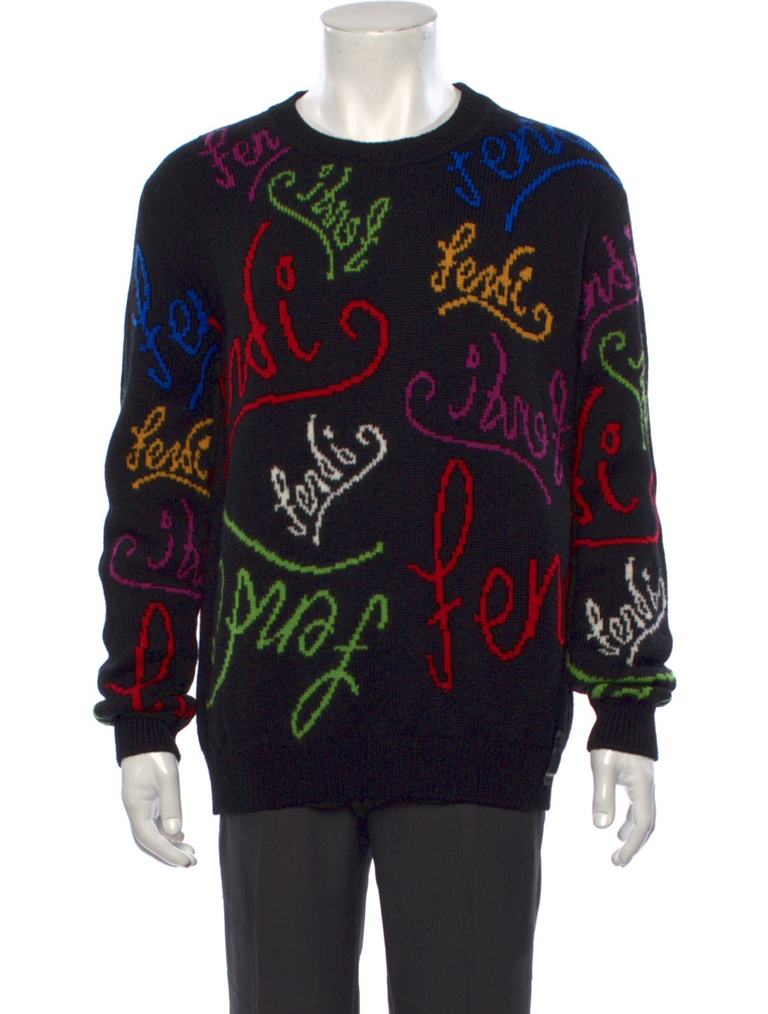 Fendi Virgin Wool Graphic Print Pullover - Black Sweaters, Clothing ...
