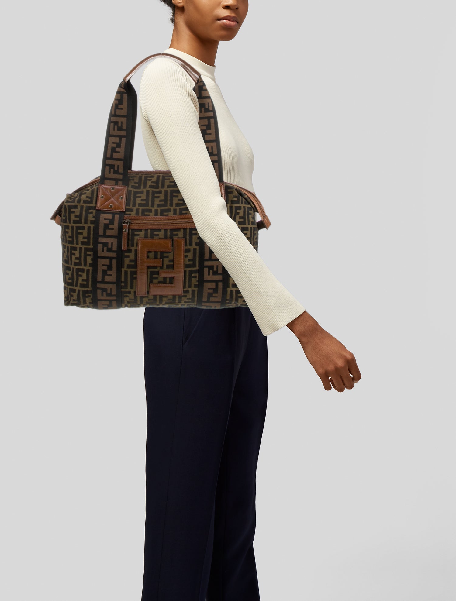Fendi Leather-Trimmed Zucca Tote - Brown Totes, Handbags - FEN313989 ...
