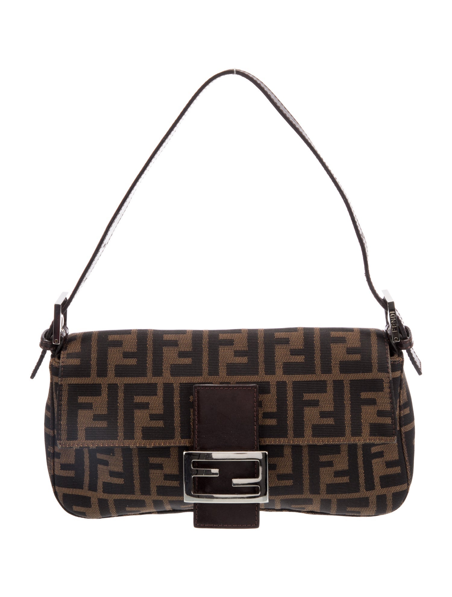 Fendi Leather Trimmed Mini Zucca Baguette Bag - Brown Shoulder Bags ...