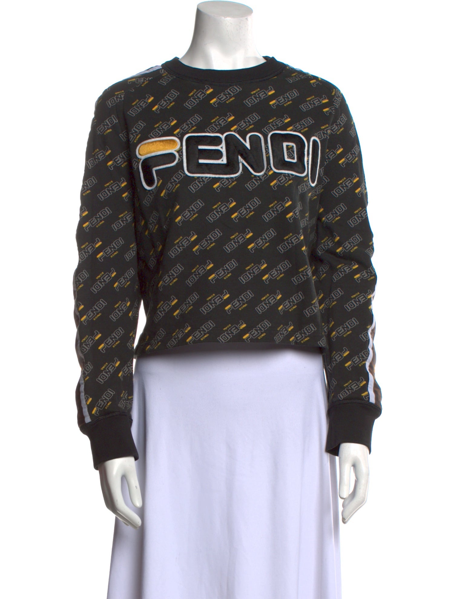 Fendi Printed Crew Neck Sweatshirt - Black Tops, Clothing - FEN318650 ...