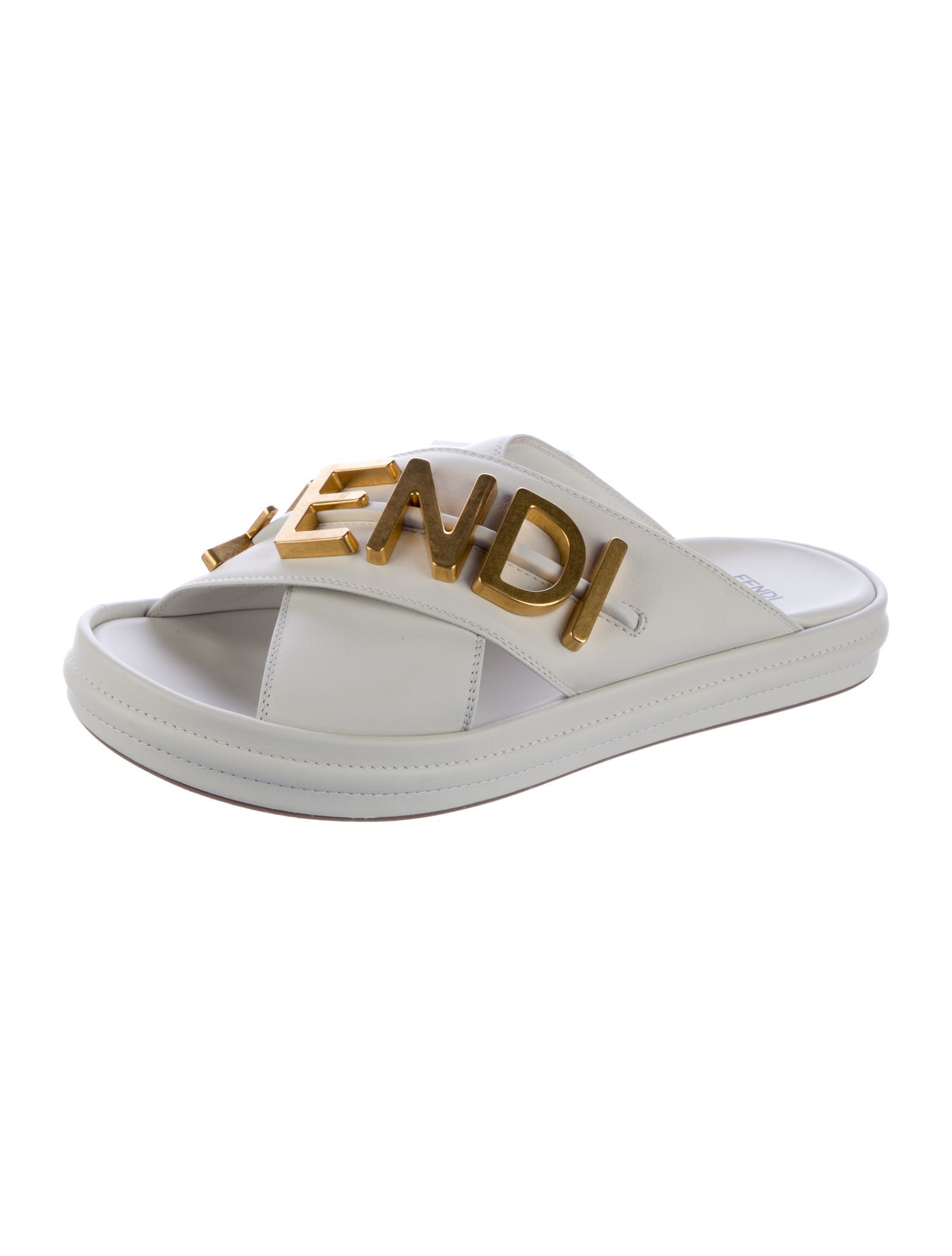 Fendi Leather Slides - White Sandals, Shoes - FEN320168 | The RealReal