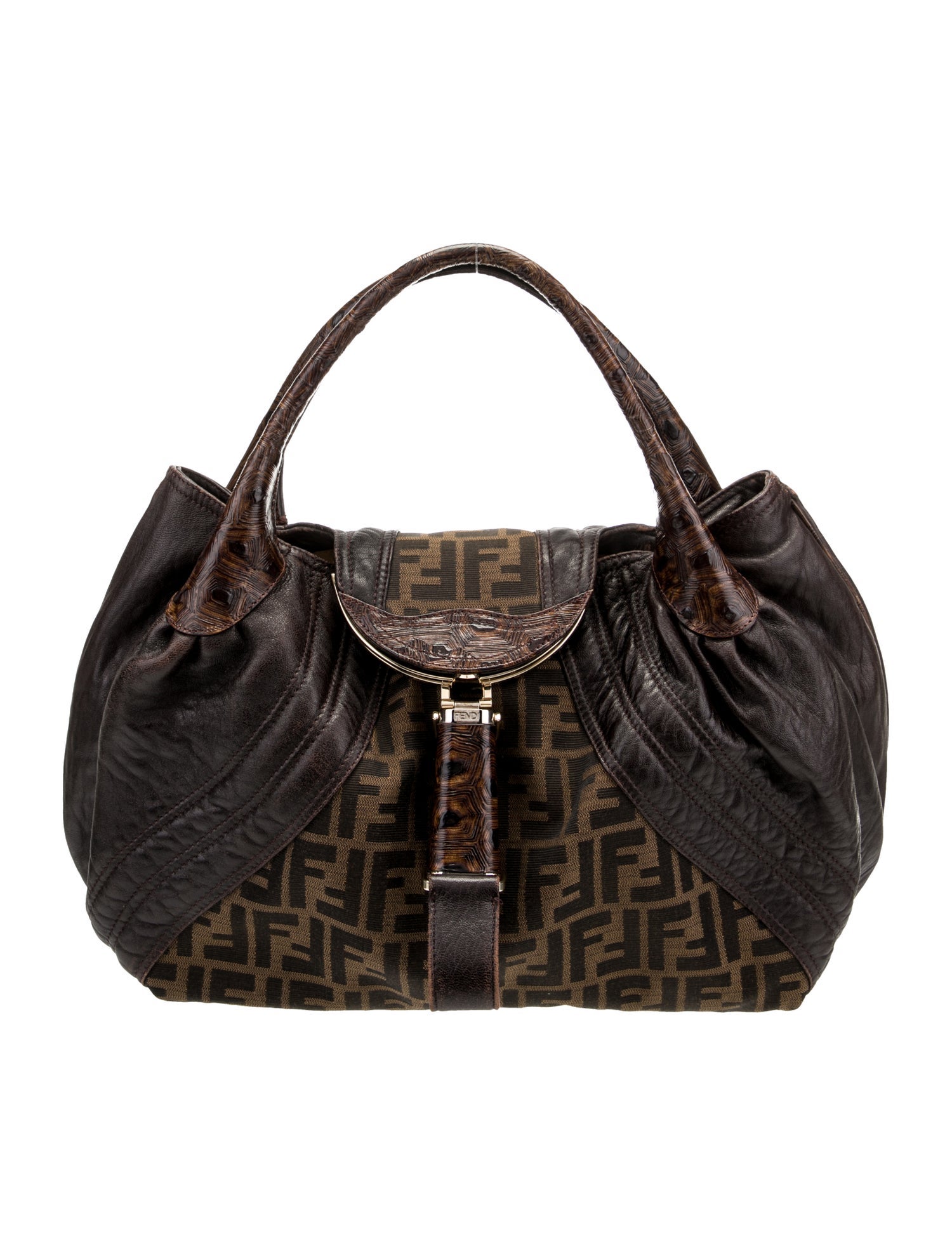 Fendi Tortoise-Trimmed Zucca Spy Bag - Brown Handle Bags, Handbags ...