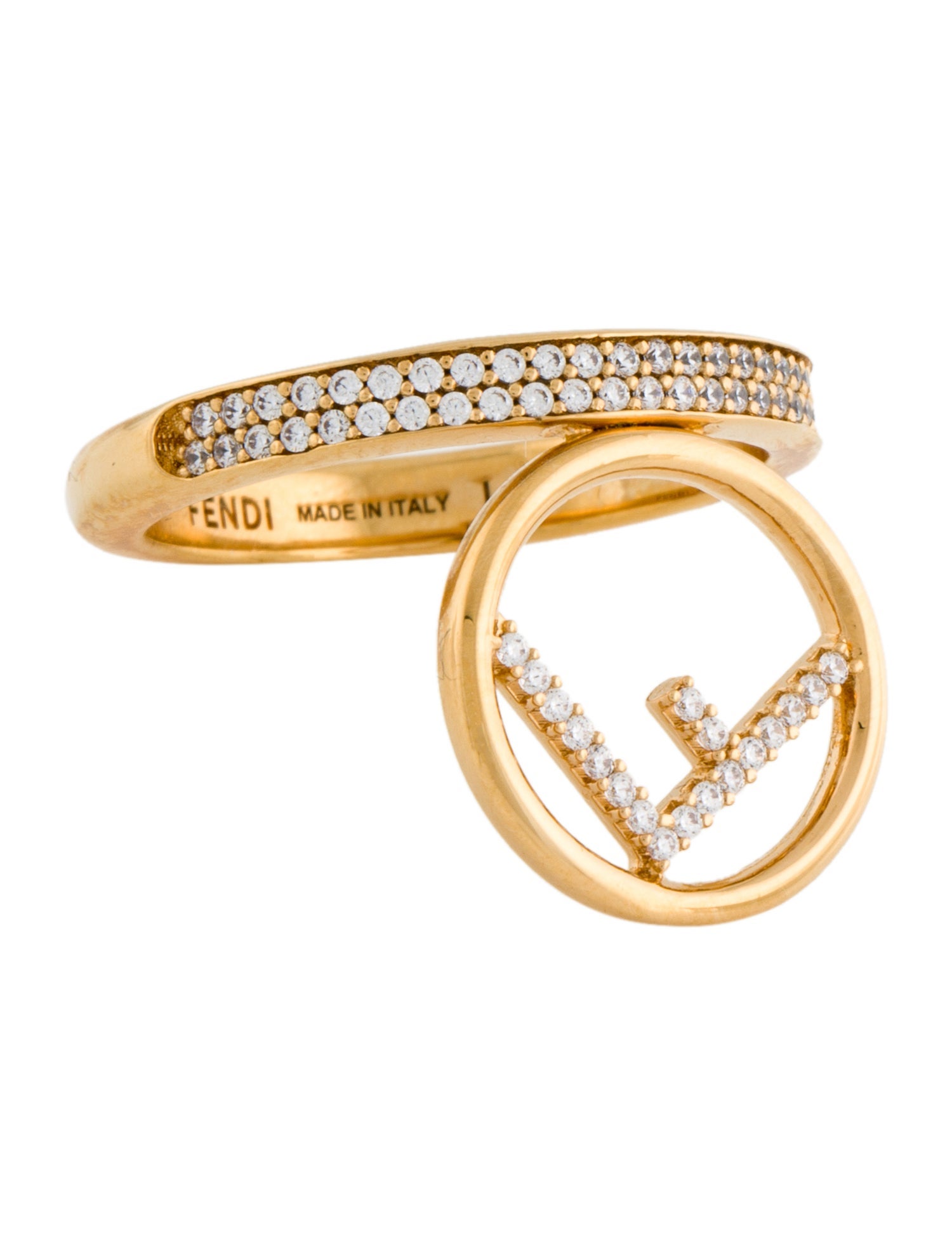 Fendi Crystal F Is Fendi Ring - Clear, Gold-Tone Metal Cocktail Ring ...