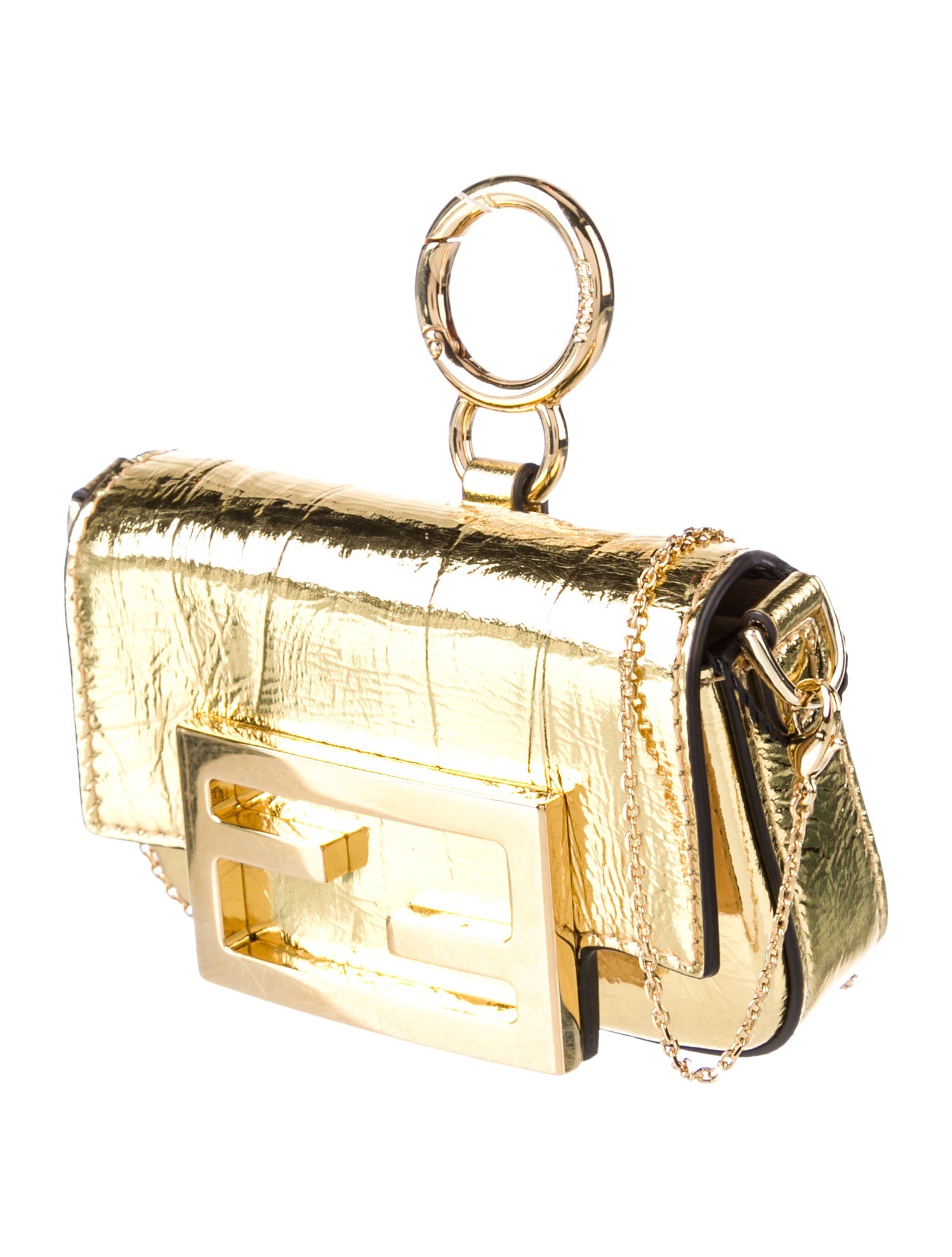 Fendi Nano Baguette Charm Leather Shoulder Bag 2022 w/ Tags - Gold Mini ...