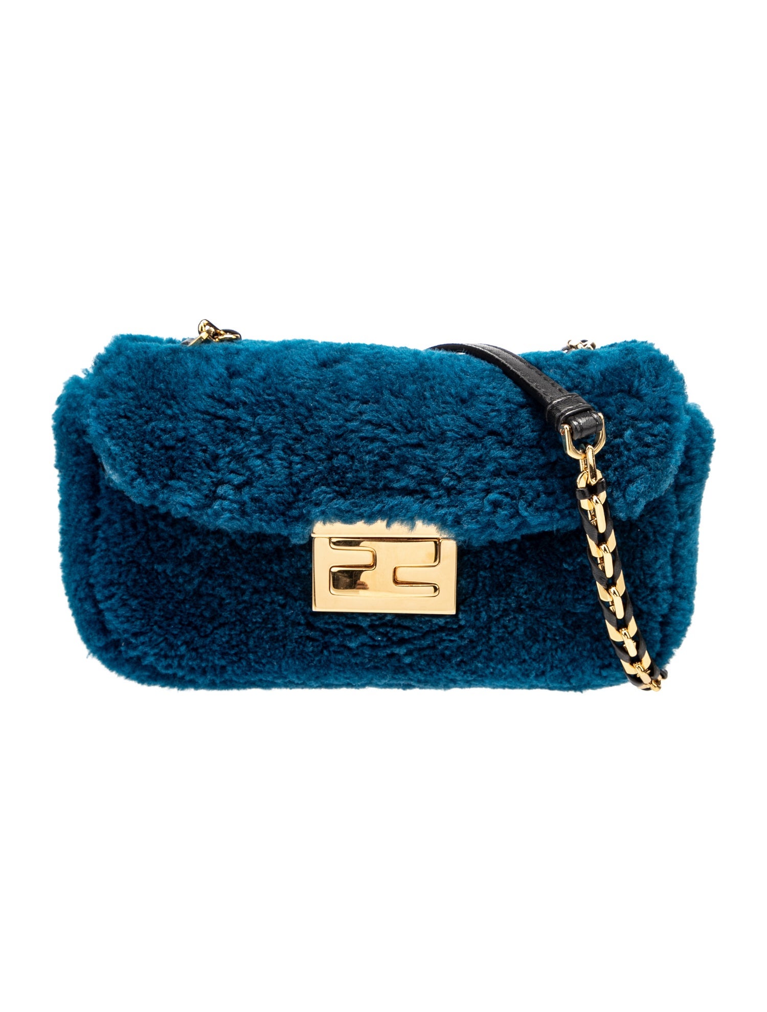Fendi Mini Shearling Be Baguette Bag - Blue Crossbody Bags, Handbags ...