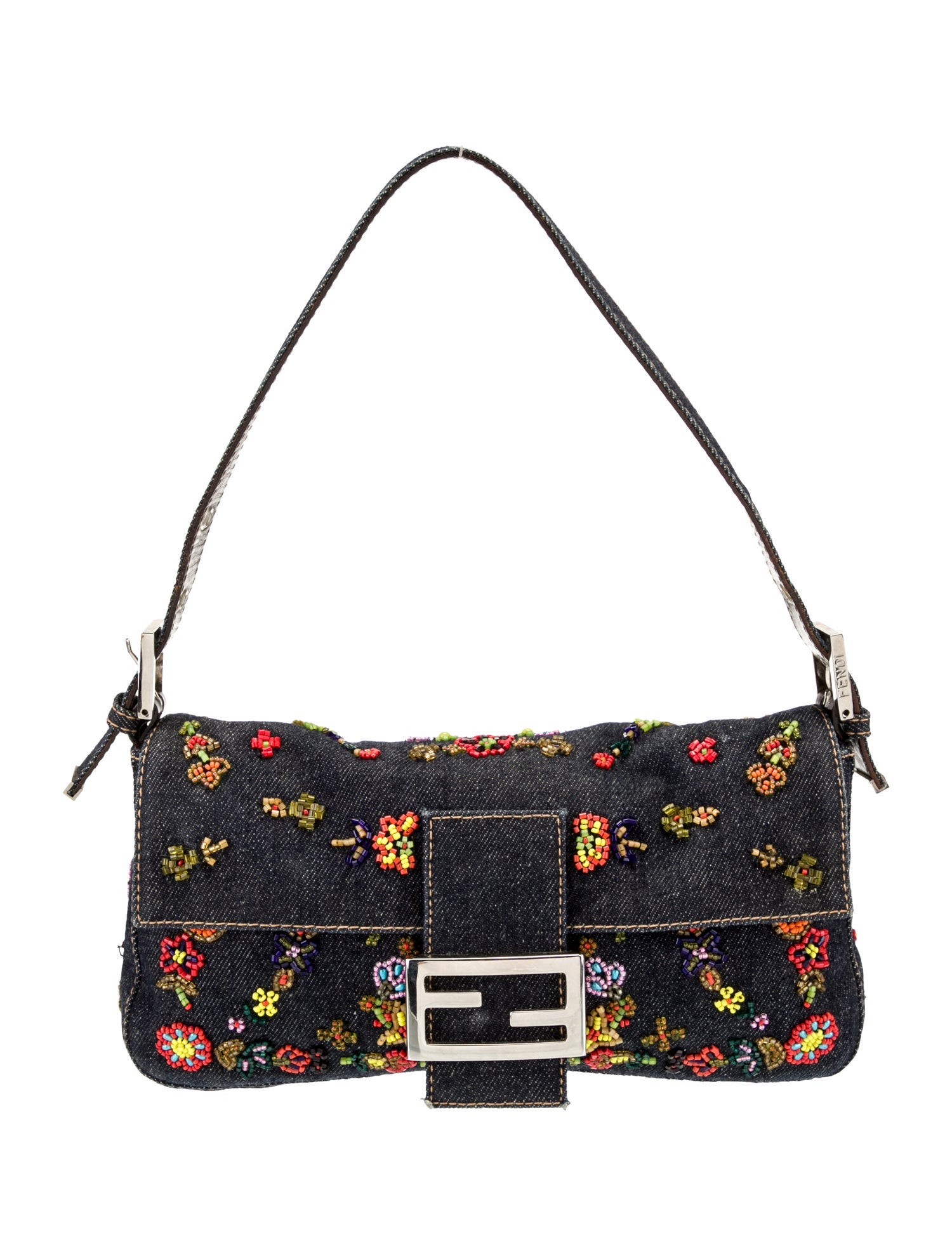 Fendi Embroidered Mirror Baguette - Blue Shoulder Bags, Handbags ...