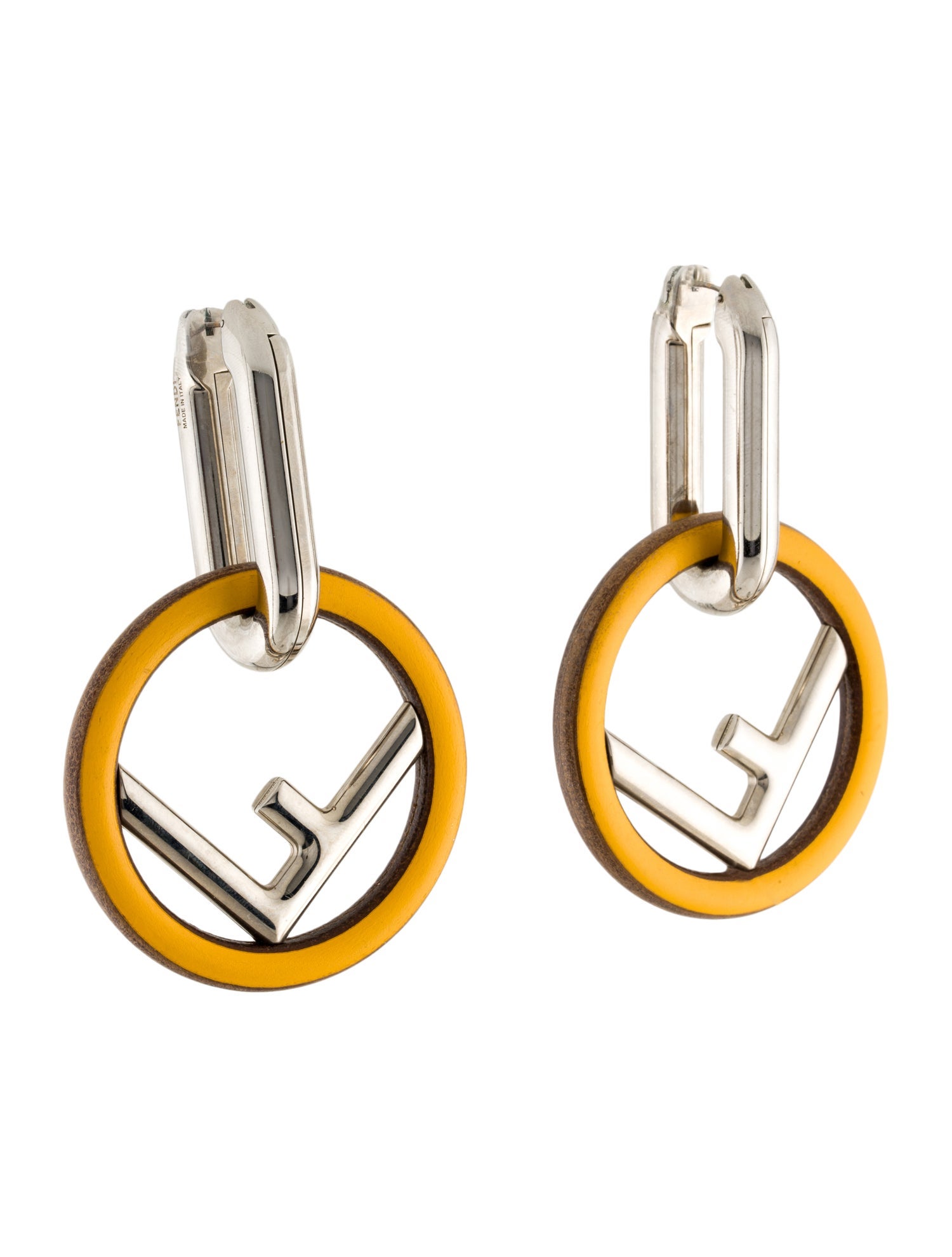 Fendi Leather F is Fendi Drop Earrings - Brown, Silver-Tone Metal Drop ...