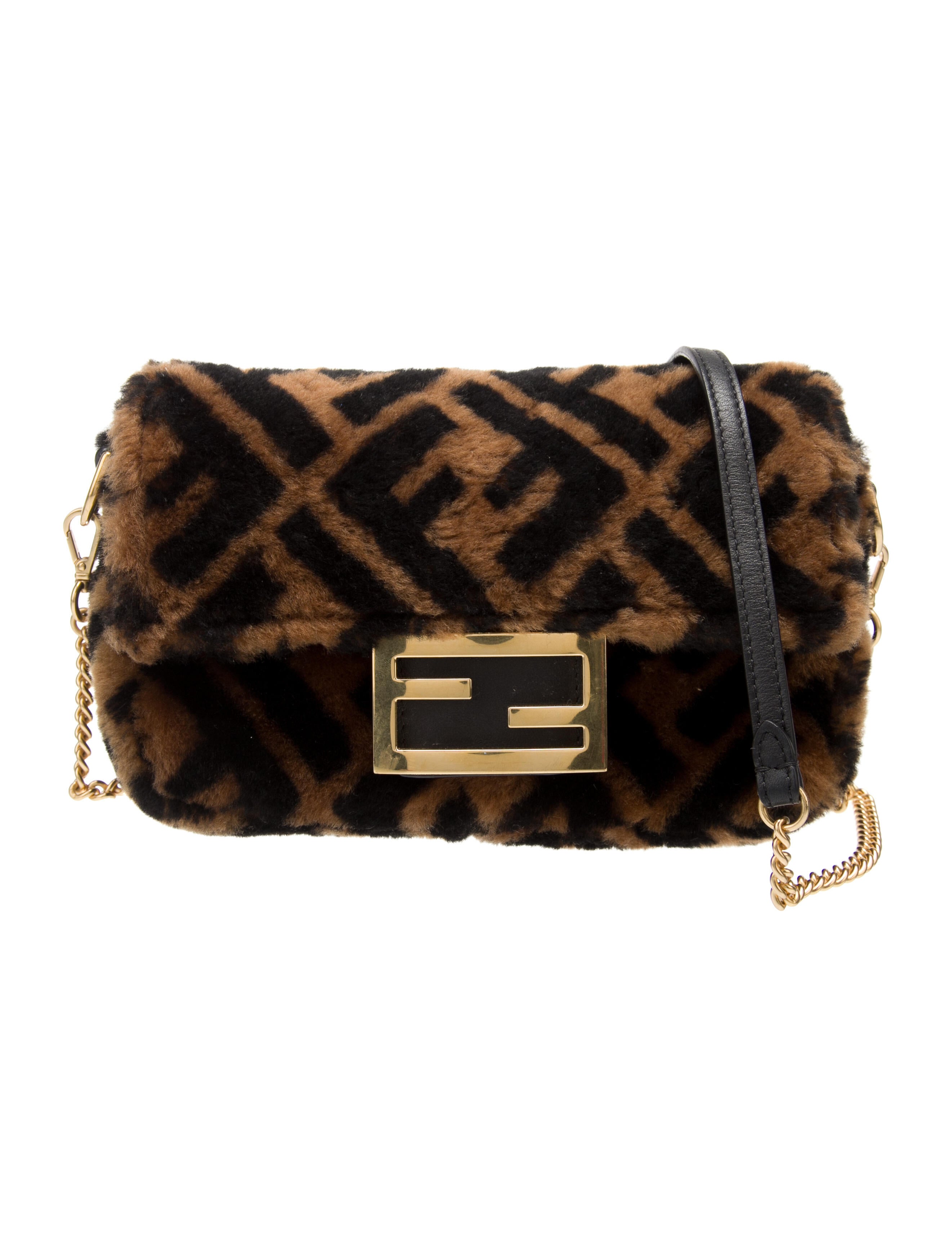 Fendi Mini Shearling FF 1974 Baguette Bag w/Chain - Brown Shoulder Bags ...