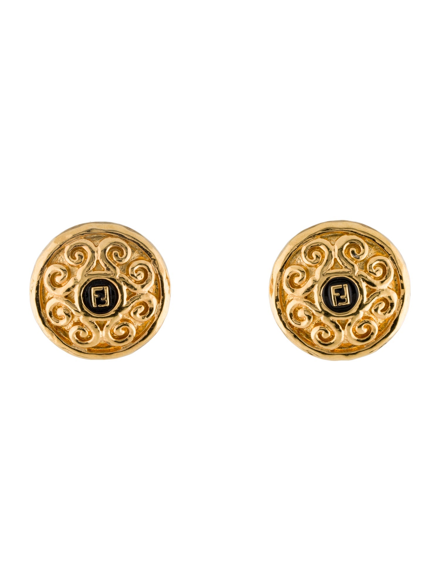 Fendi Enamel Logo Stud Earrings - Black, Gold-Tone Metal Stud, Earrings ...