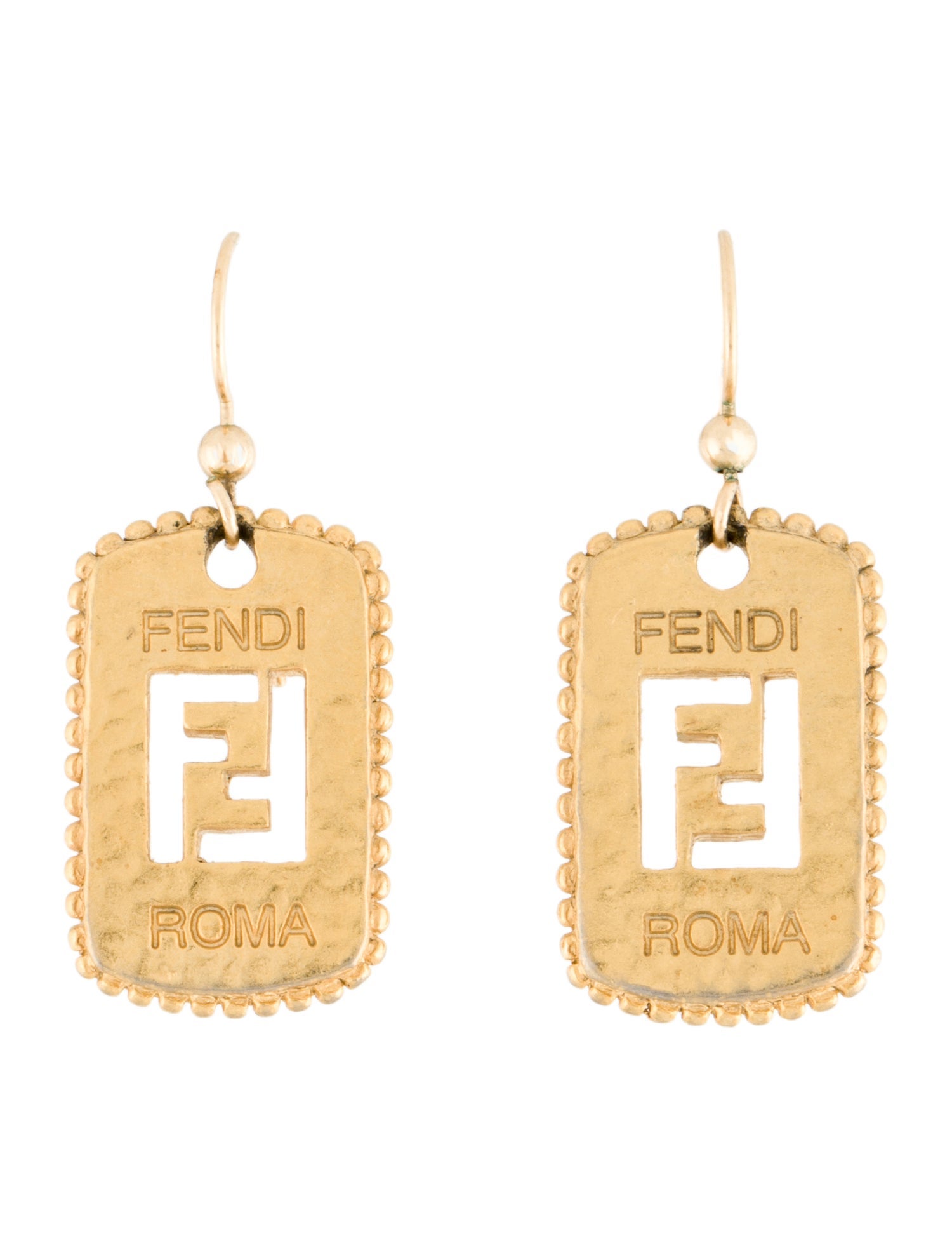 Fendi Vintage Textured FF Cut Out Drop Earrings - Gold-Tone Metal Drop ...