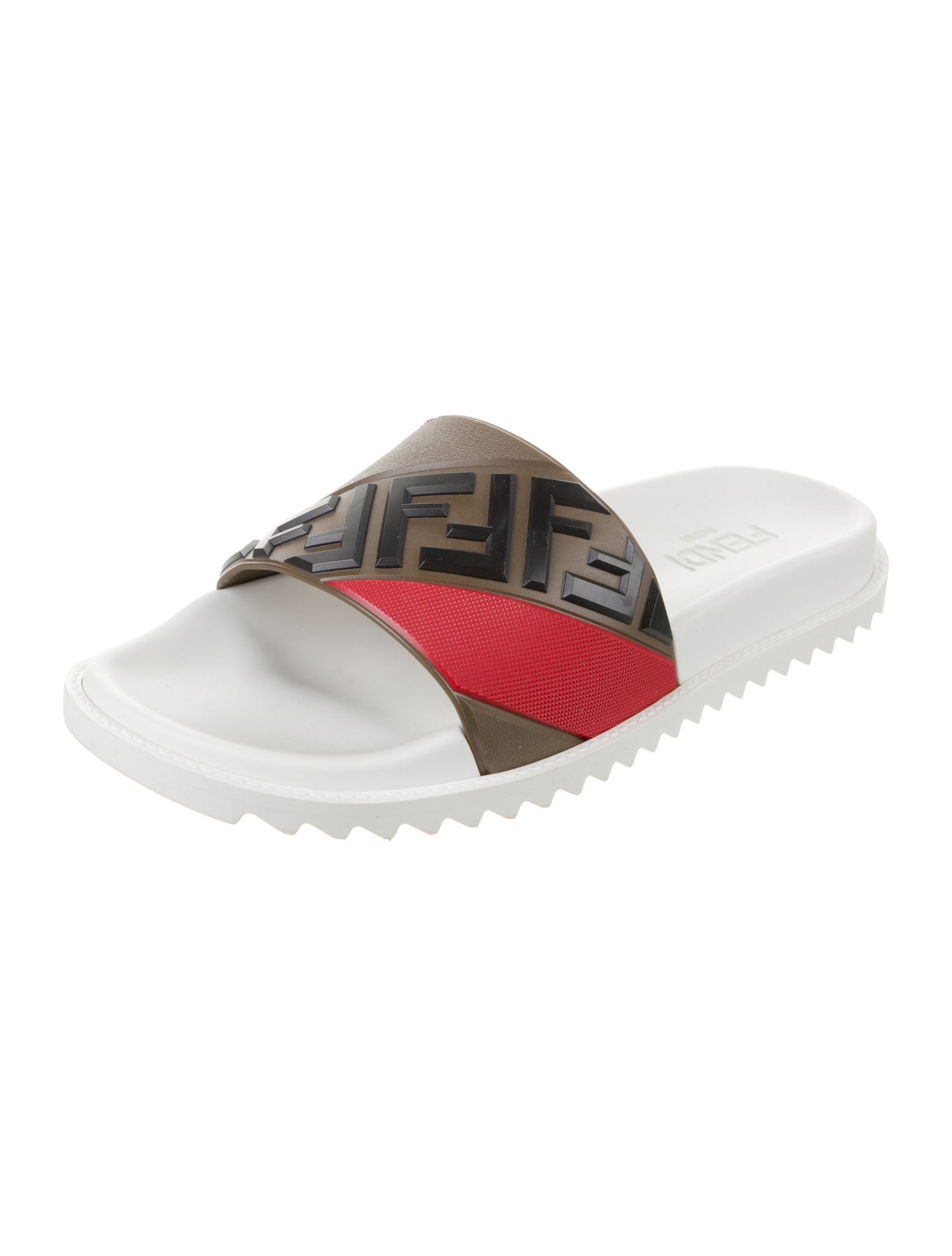 Fendi Zucca FF Logo Rubber Slides - White Sandals, Shoes - FEN325801 ...