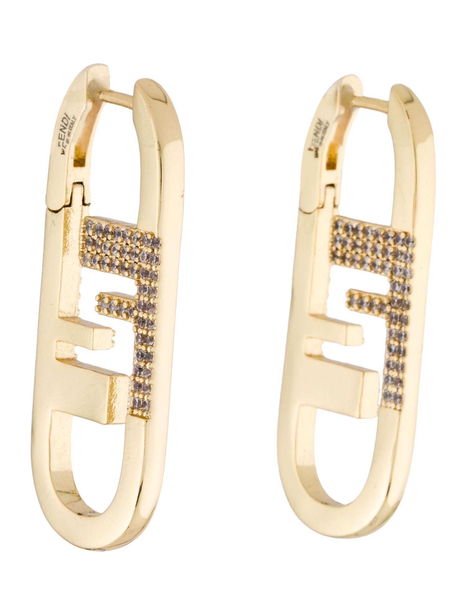 Fendi O’Lock Hoop Earrings - Clear, Gold-Tone Metal Hoop, Earrings ...