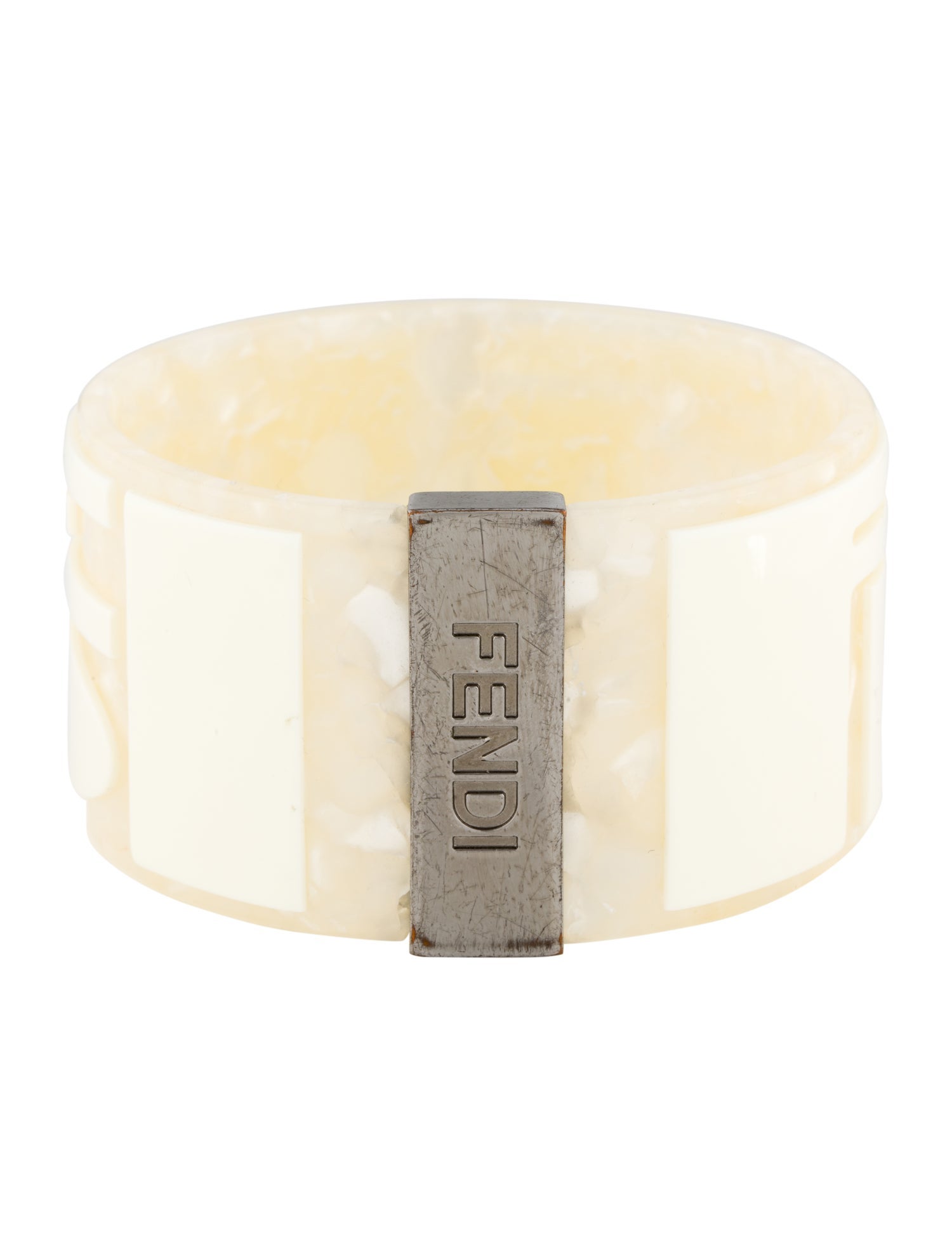 Fendi Faux Pearl & Resin Wide Bangle Bracelet - White, Silver-Tone ...