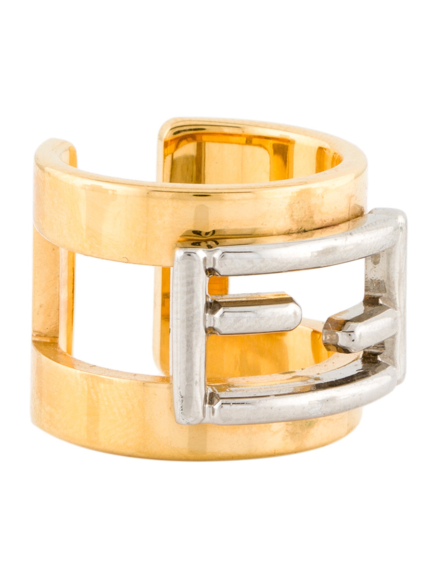 Fendi Two Toned Logo Band Ring - 18K Yellow Gold-Plated Band, Rings ...
