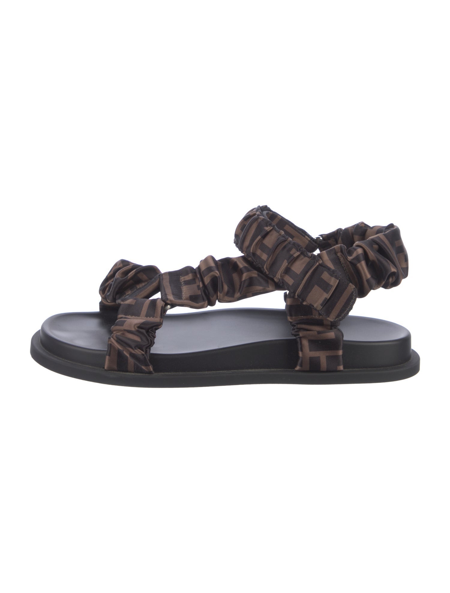 Fendi Zucca FF Logo Satin T-Strap Sandals - Brown Sandals, Shoes ...