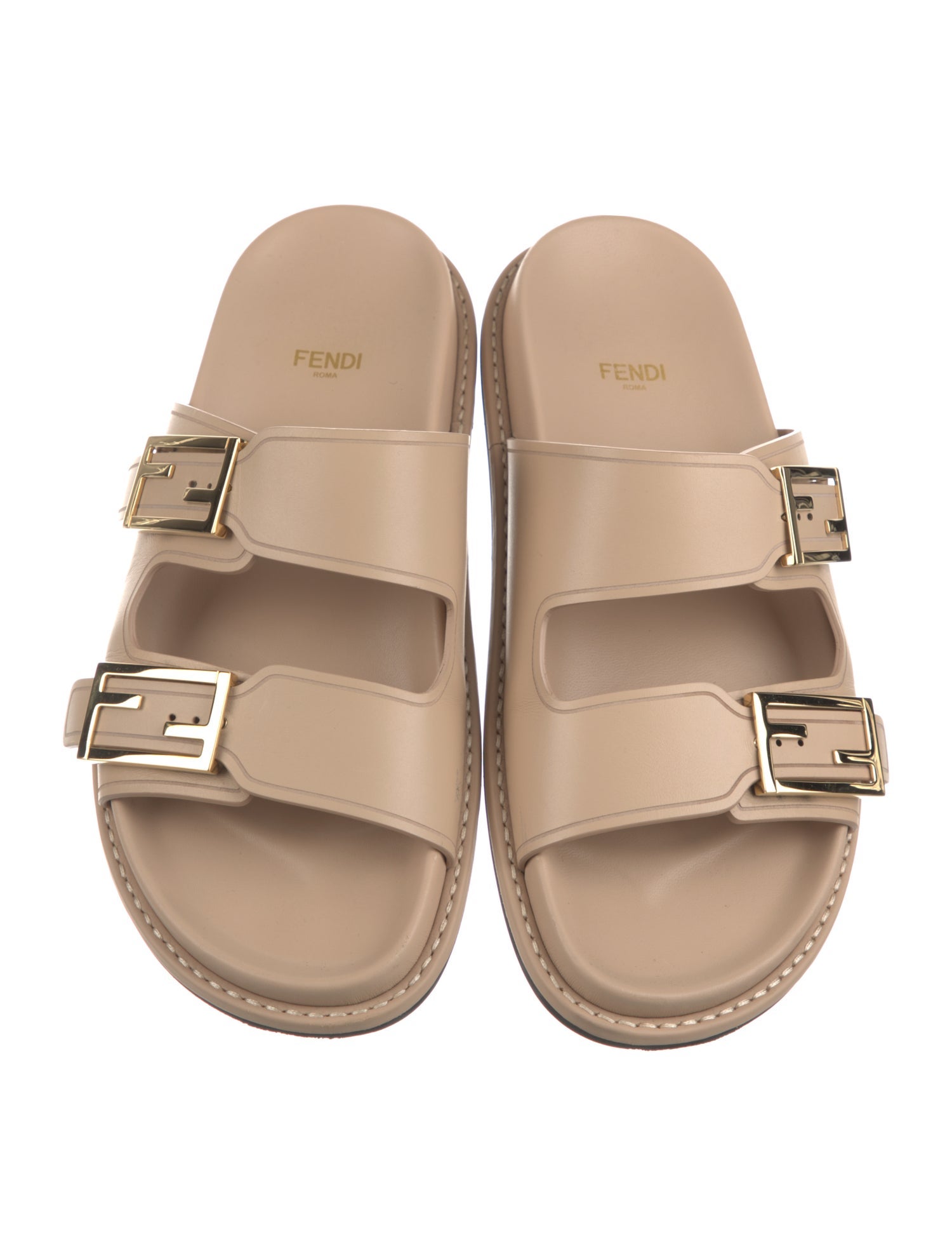 Fendi Leather Slides - Neutrals Sandals, Shoes - FEN333338 | The RealReal