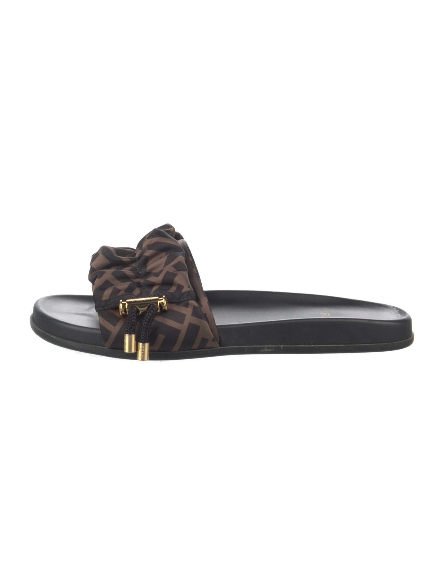 Fendi Zucca FF Logo Leather Slides - Brown Sandals, Shoes - FEN338371 ...