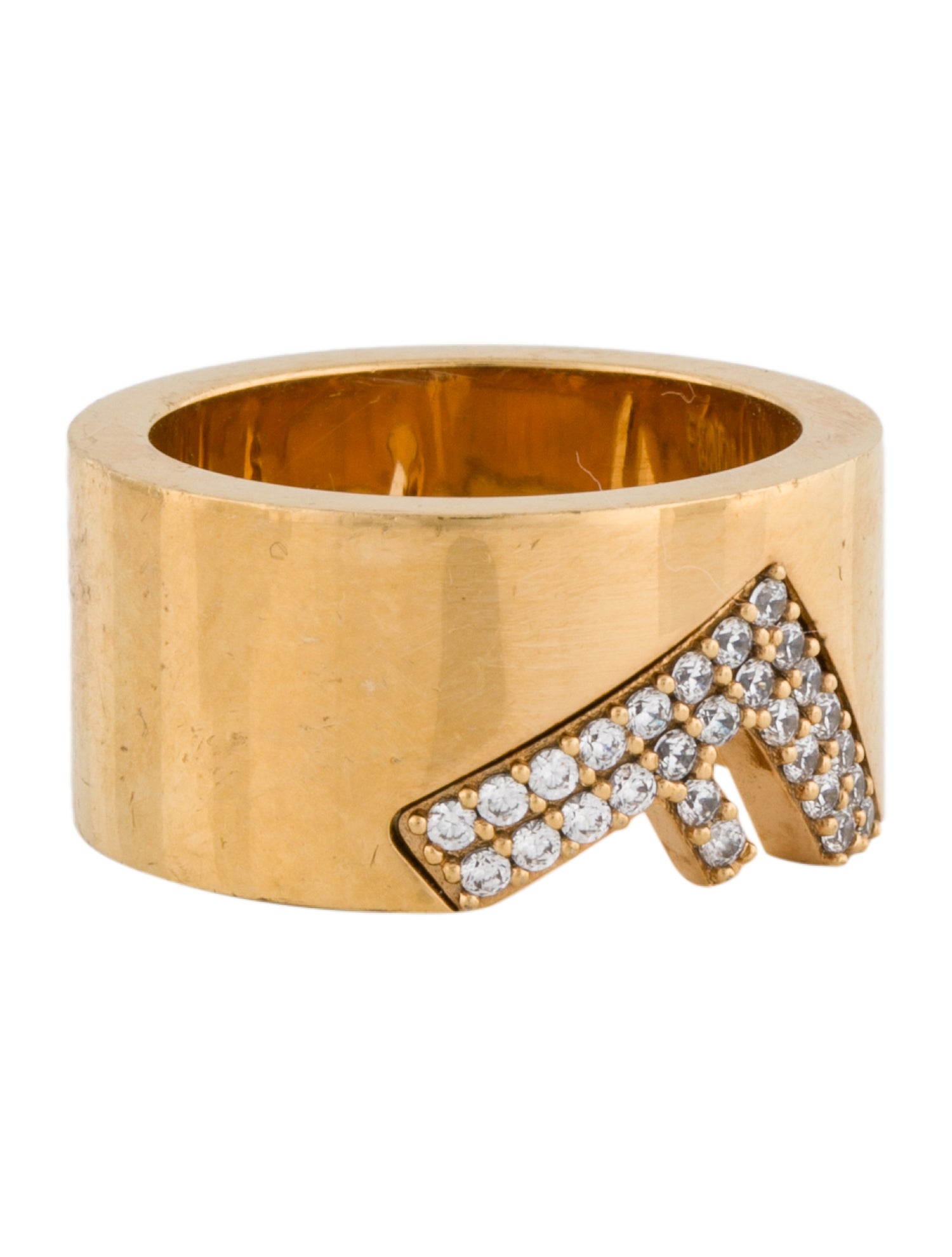 Fendi Crystal F Logo Band Ring - Clear, Gold-Tone Metal Band, Rings ...