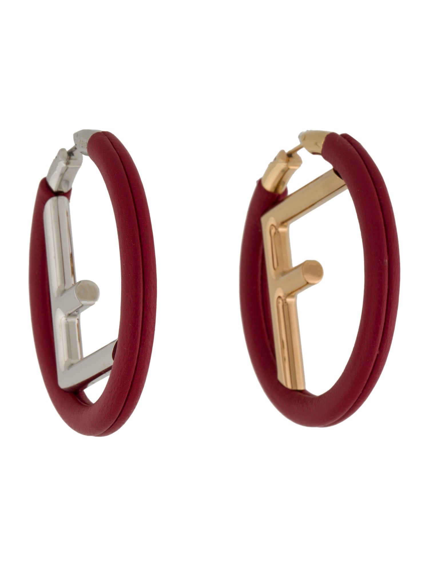 Fendi Leather Hoop Earrings - Red, Gold-Tone Metal Hoop, Earrings ...