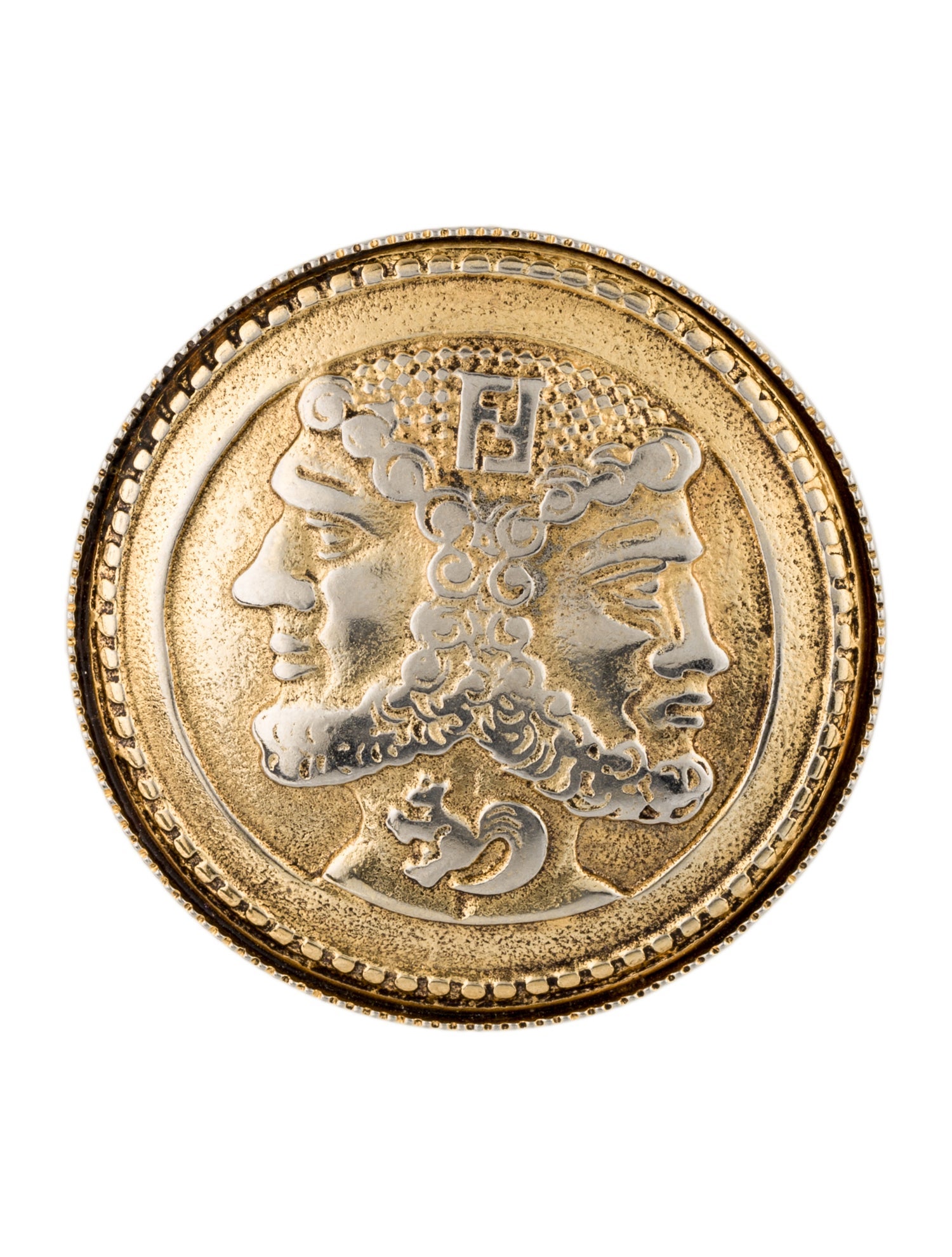 Fendi Vintage Coin Brooch - Gold-Tone Metal Pin, Brooches - FEN340841 ...