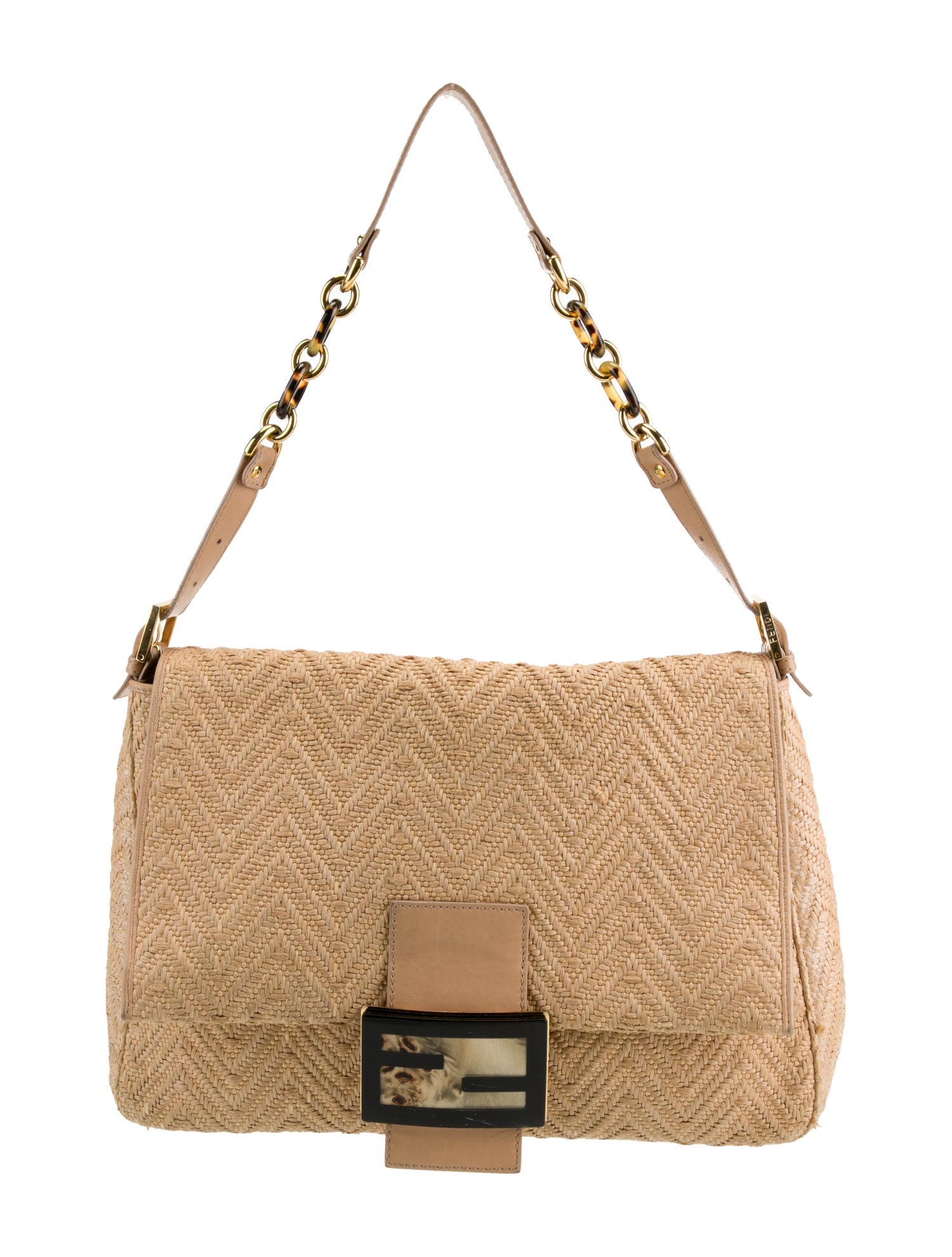 Fendi Raffia Shoulder Bag - Neutrals Shoulder Bags, Handbags ...