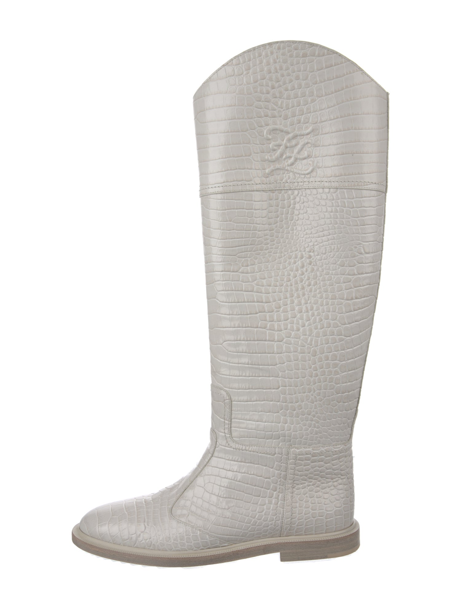 Fendi Embossed Leather Animal Print Riding Boots - White Boots, Shoes ...