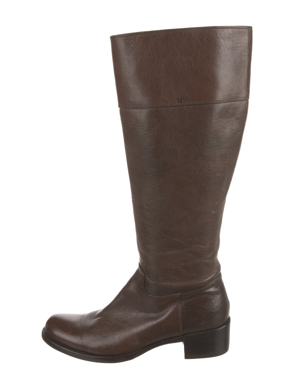 Fendi Leather Knee-High Riding Boots Brown Round-Toes - Gem