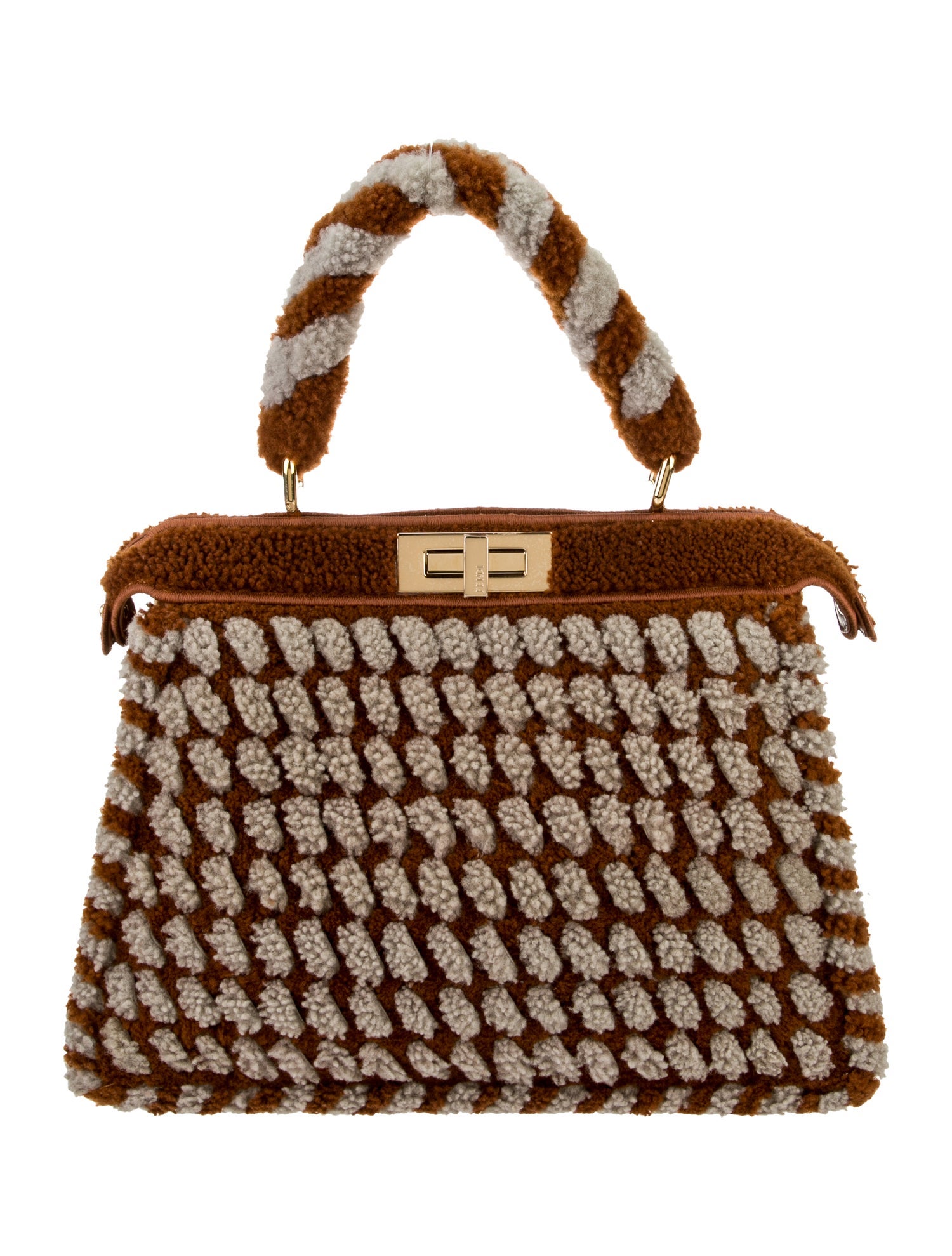 Fendi Shearling Top Handle Bag Medium - Brown Totes, Handbags ...