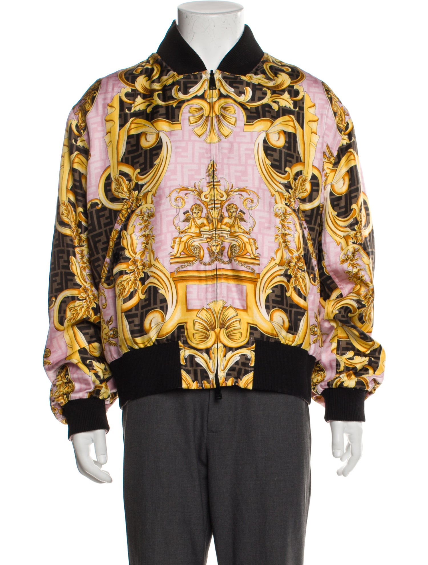 Fendace Silk Printed Bomber Jacket - Black Outerwear, Clothing ...