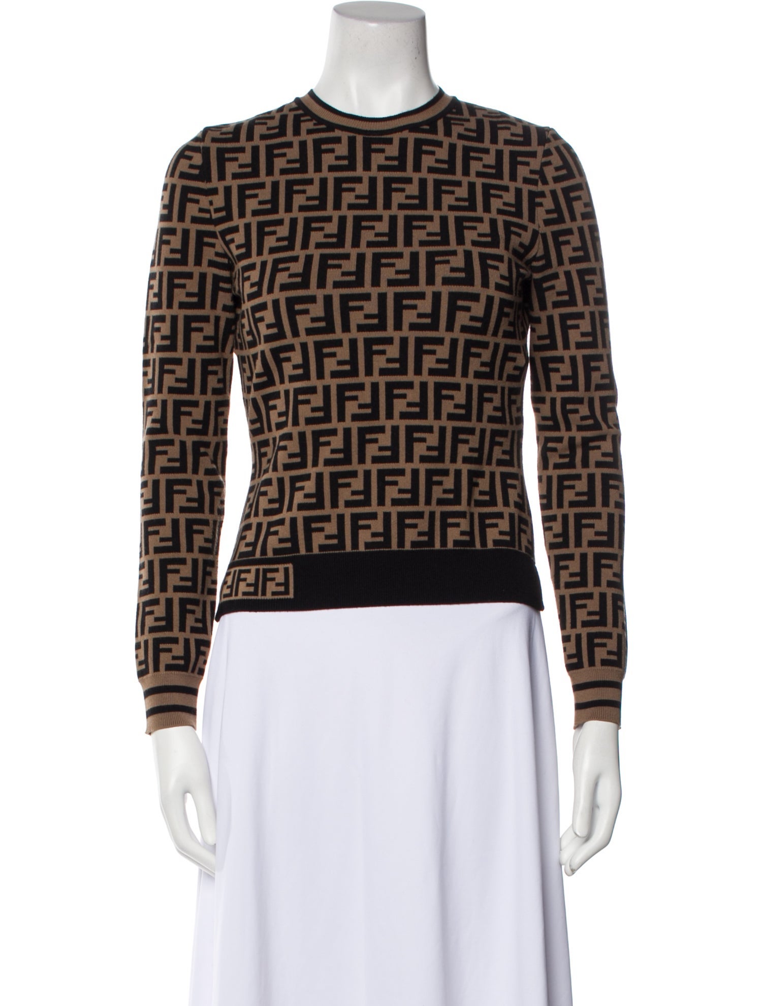 Fendi Printed Crew Neck Sweater - Neutrals Knitwear, Clothing ...
