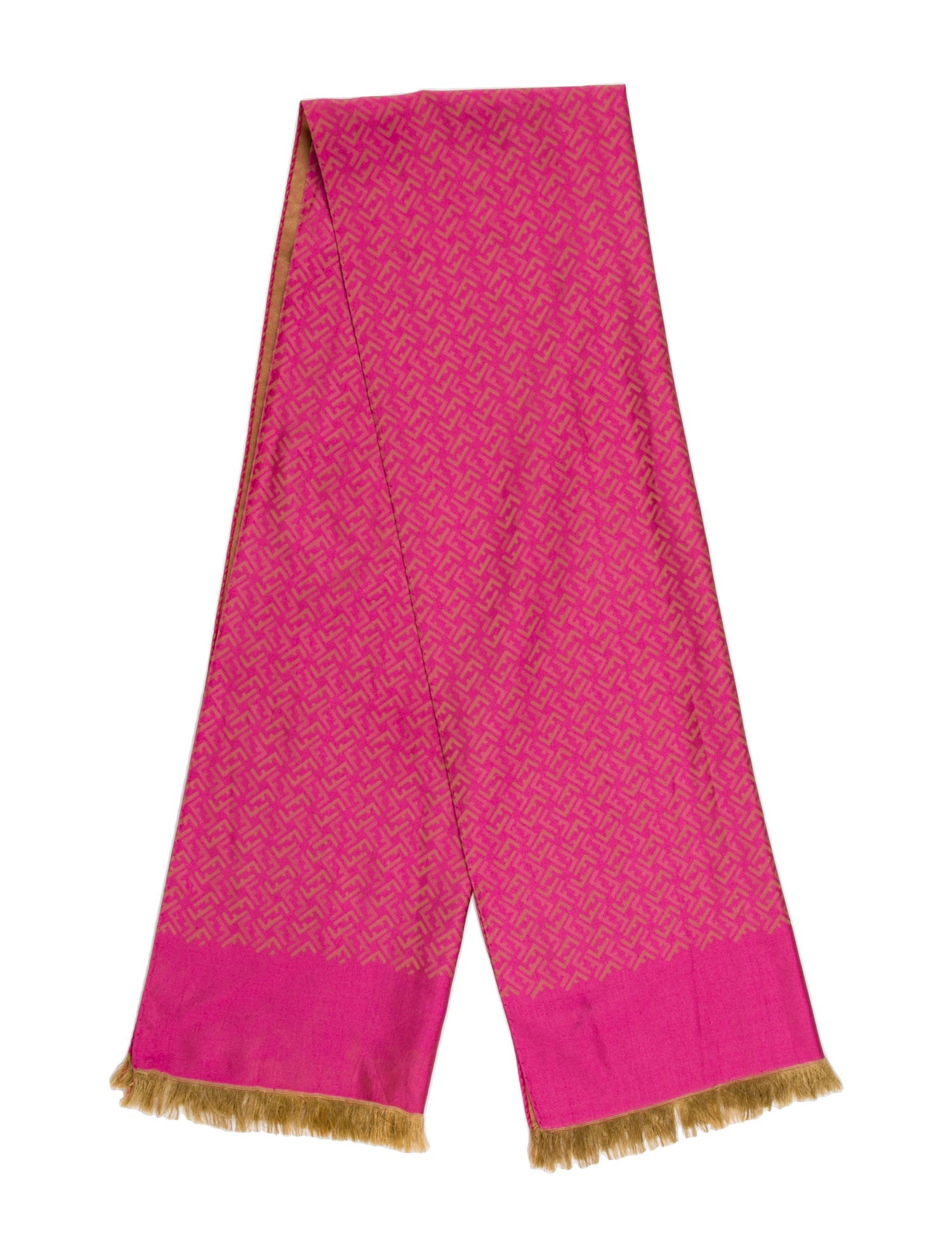 Fendi Silk Zucca FF Logo Scarf - Gold Scarves and Shawls, Accessories ...