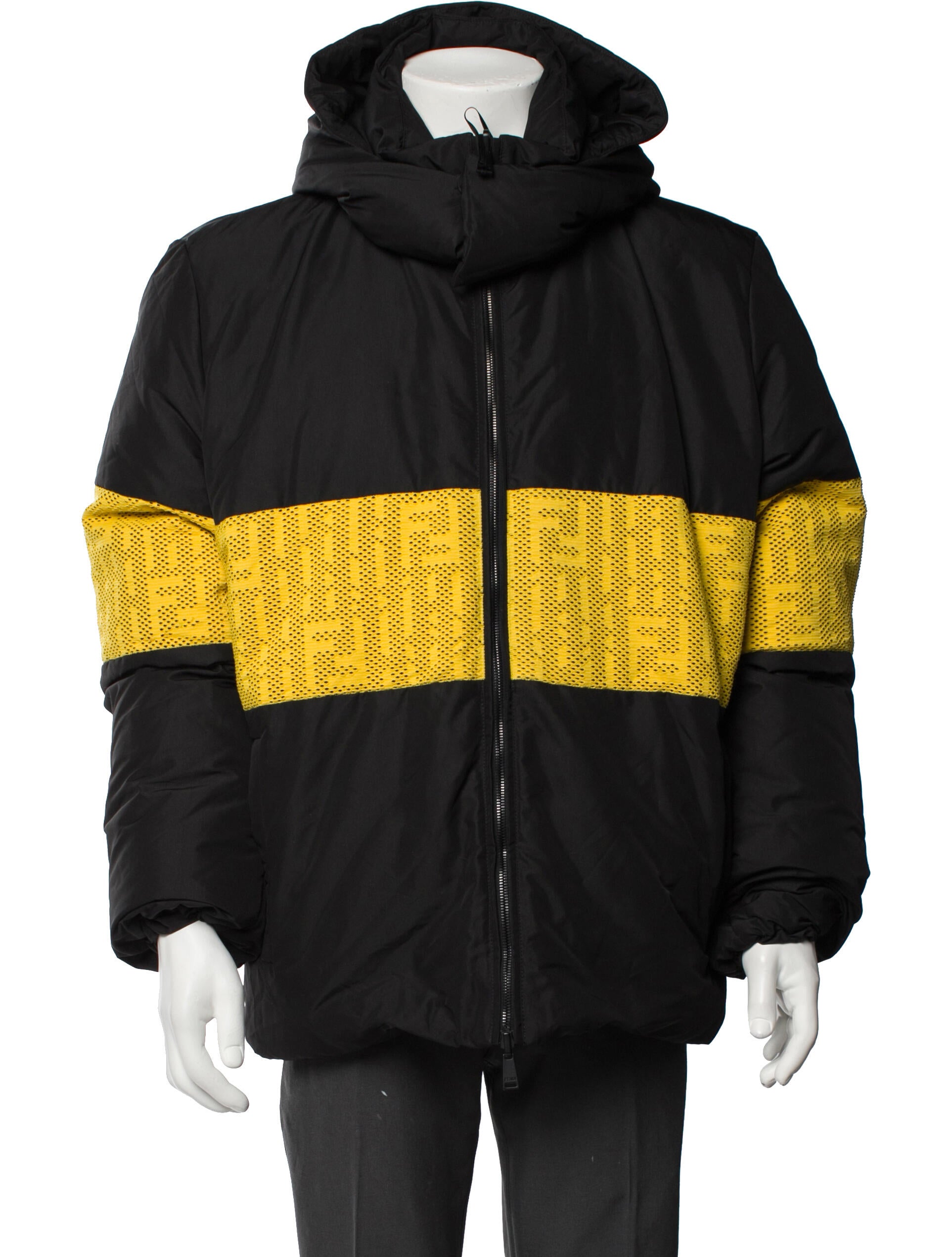 Fendi Colorblock Pattern Puffer Coat w/ Tags - Black Outerwear ...