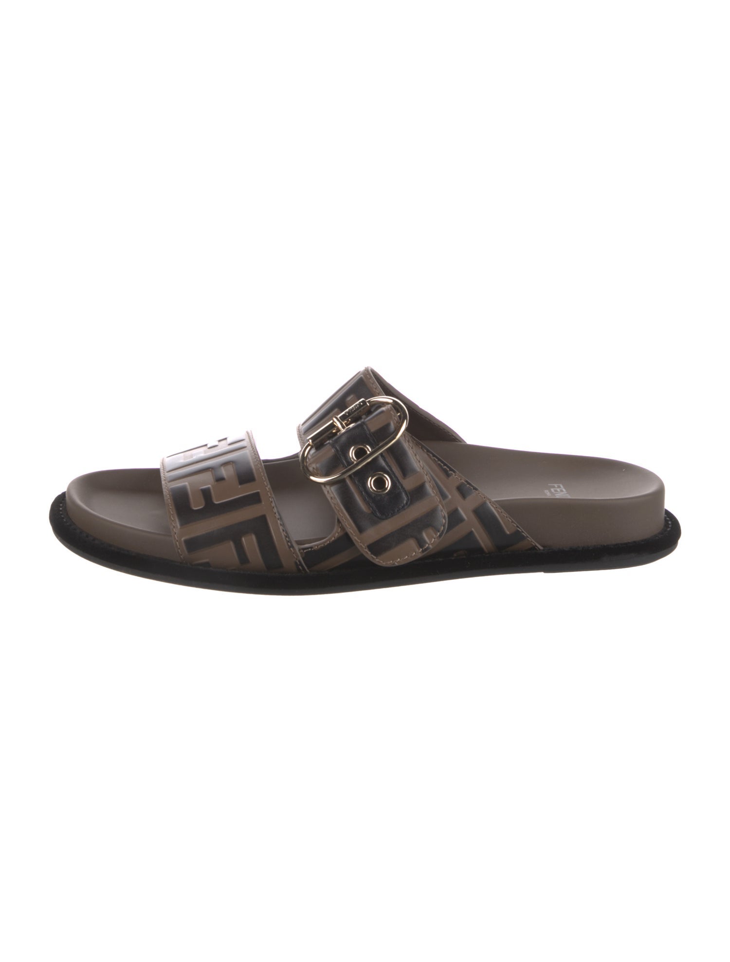 Fendi Zucca FF Logo Leather Slides - Brown Sandals, Shoes - FEN355700 ...